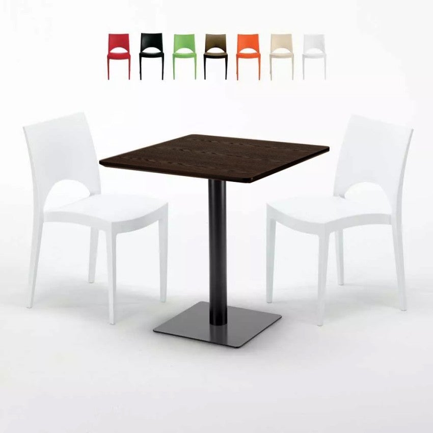 Mesa Cuadrada 70x70 cm Efecto Madera y 2 Sillas De Colores Paris Melon ...