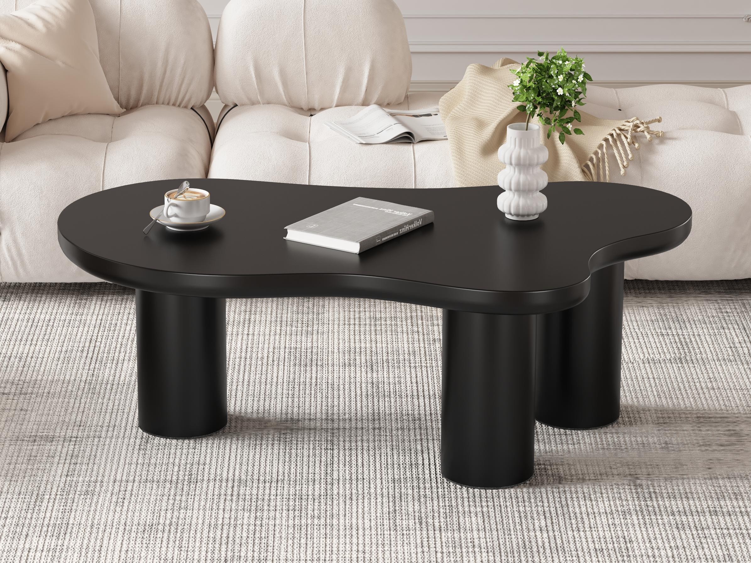 Table basse en MDF et PVC - plateau en forme nuage irrégulière - Noir ...