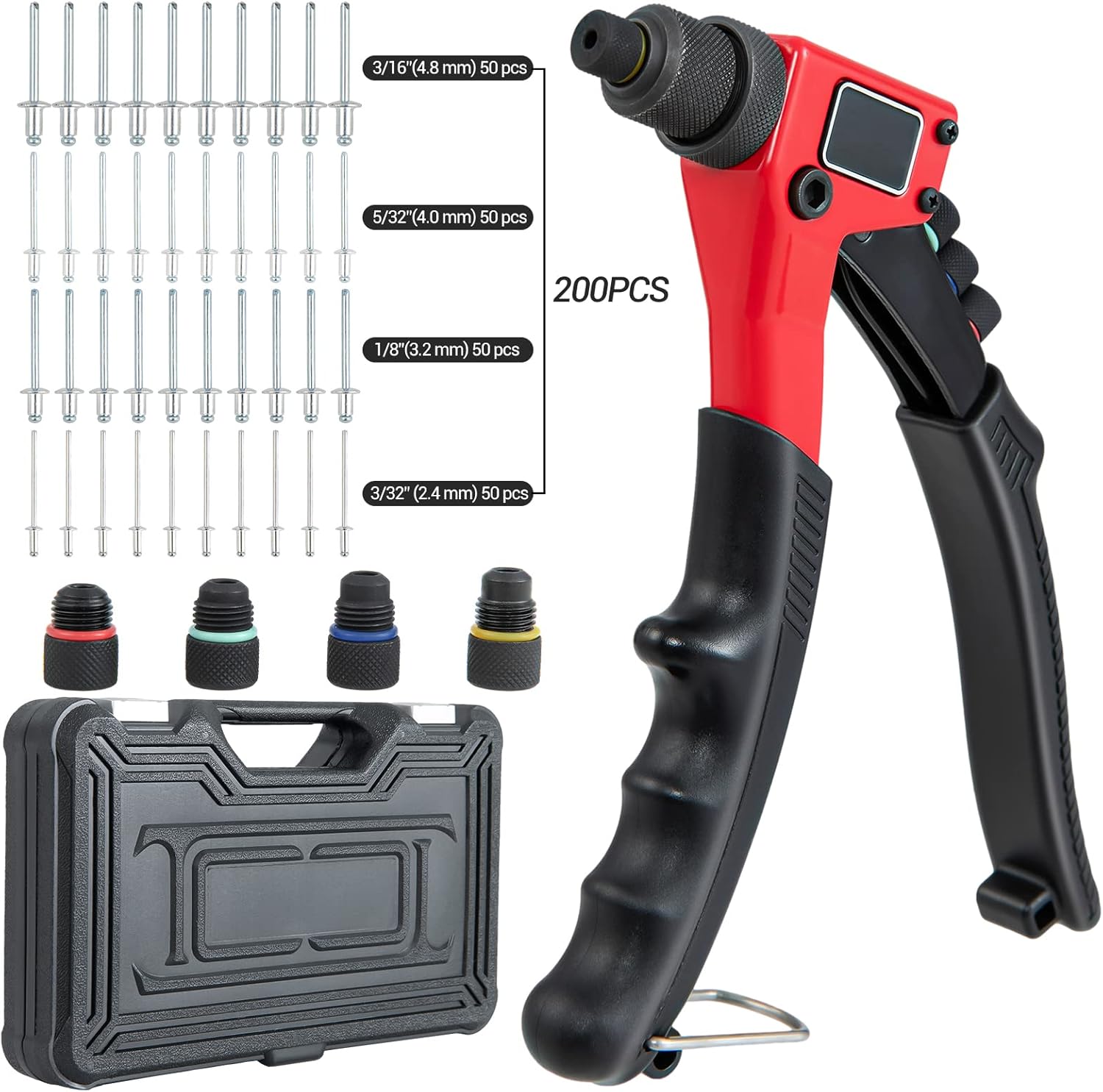 Pistolet à rivets avec 200 rivets, kit de pistolet à rivets manuel avec ...