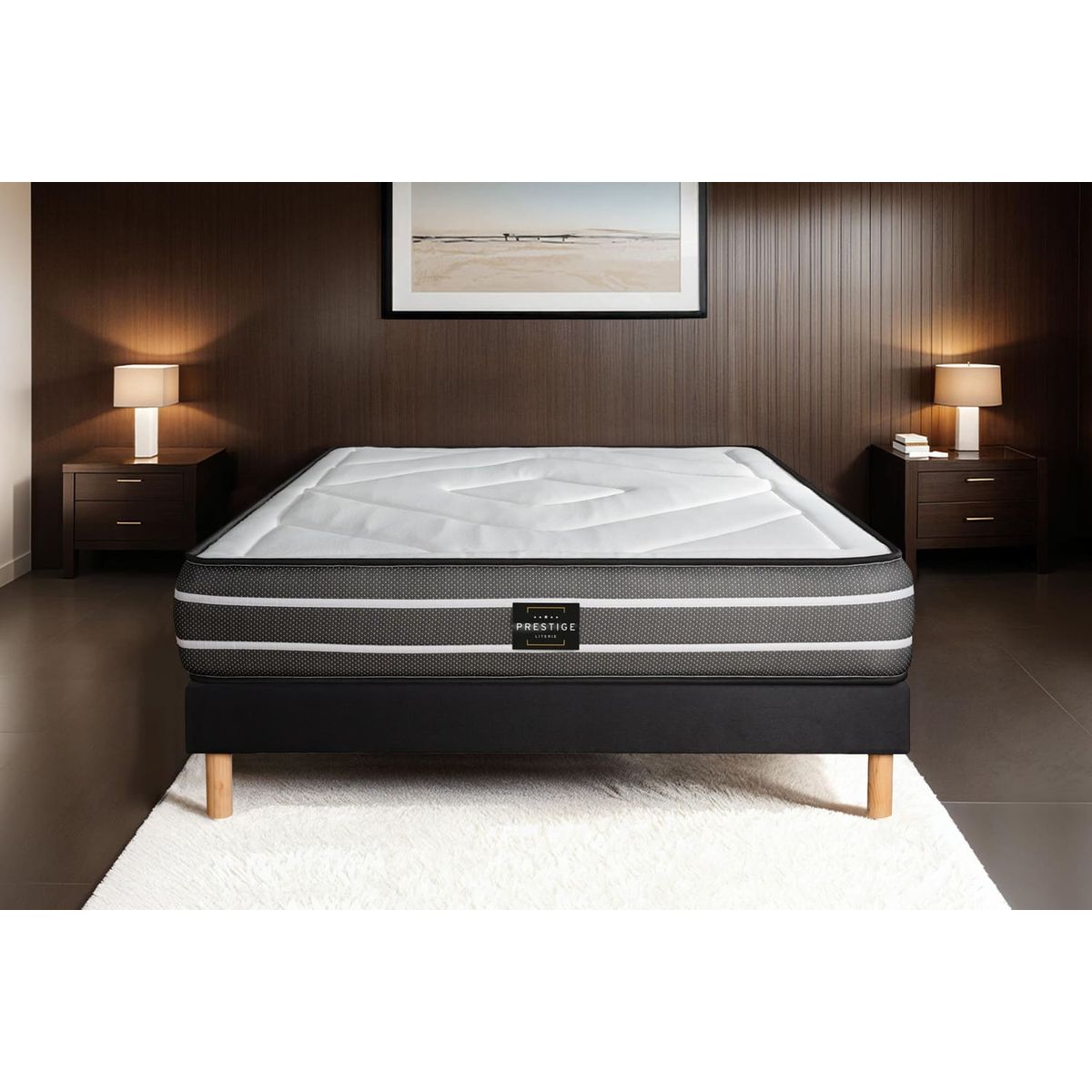 Ensemble matelas 200 x 200 cm Exclusive - Ressorts ensachés et mémoire de forme - Ep : 22 cm ...