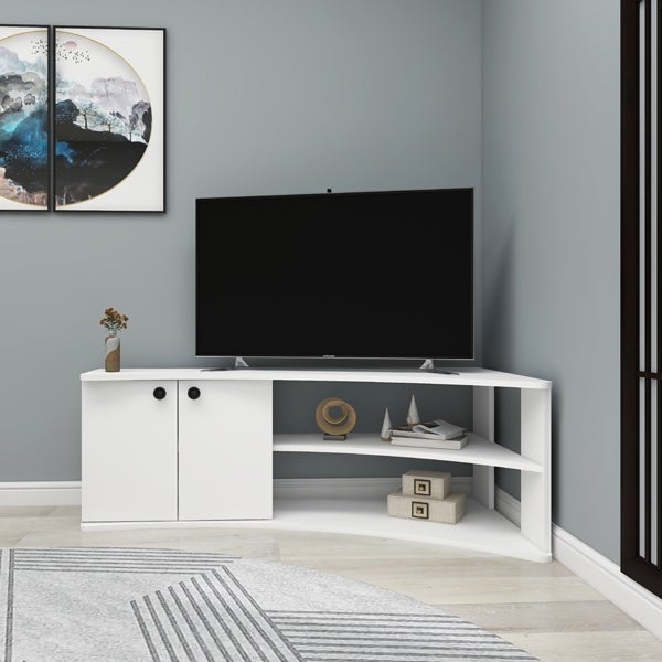Meuble TV d'angle design incurvé avec 2 portes Doris White | Leroy Merlin