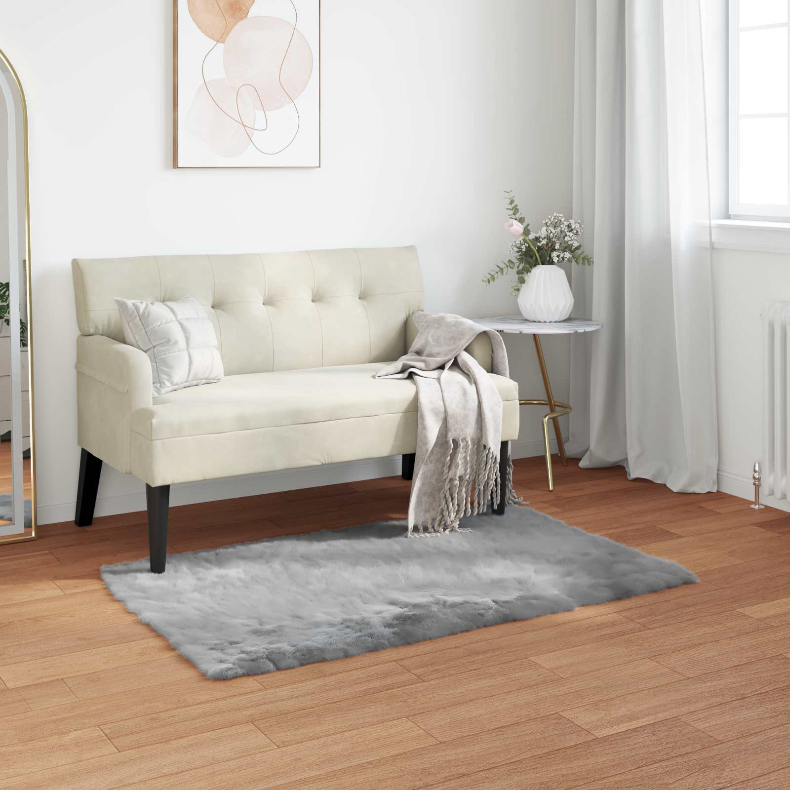 Tapis en fausse TAFALLA Gris 60 x 110 cm Polyester vidaXL | Leroy Merlin
