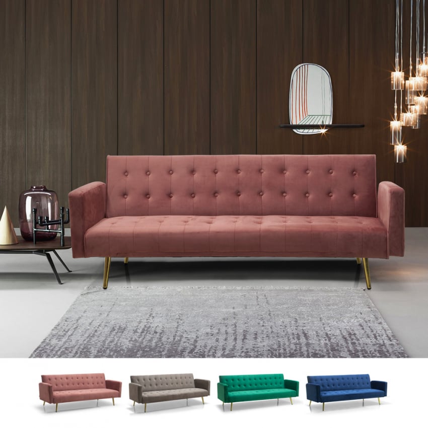 Sofá cama clic clac moderno de 3 plazas de terciopelo con patas doradas Caullae | Leroy Merlin