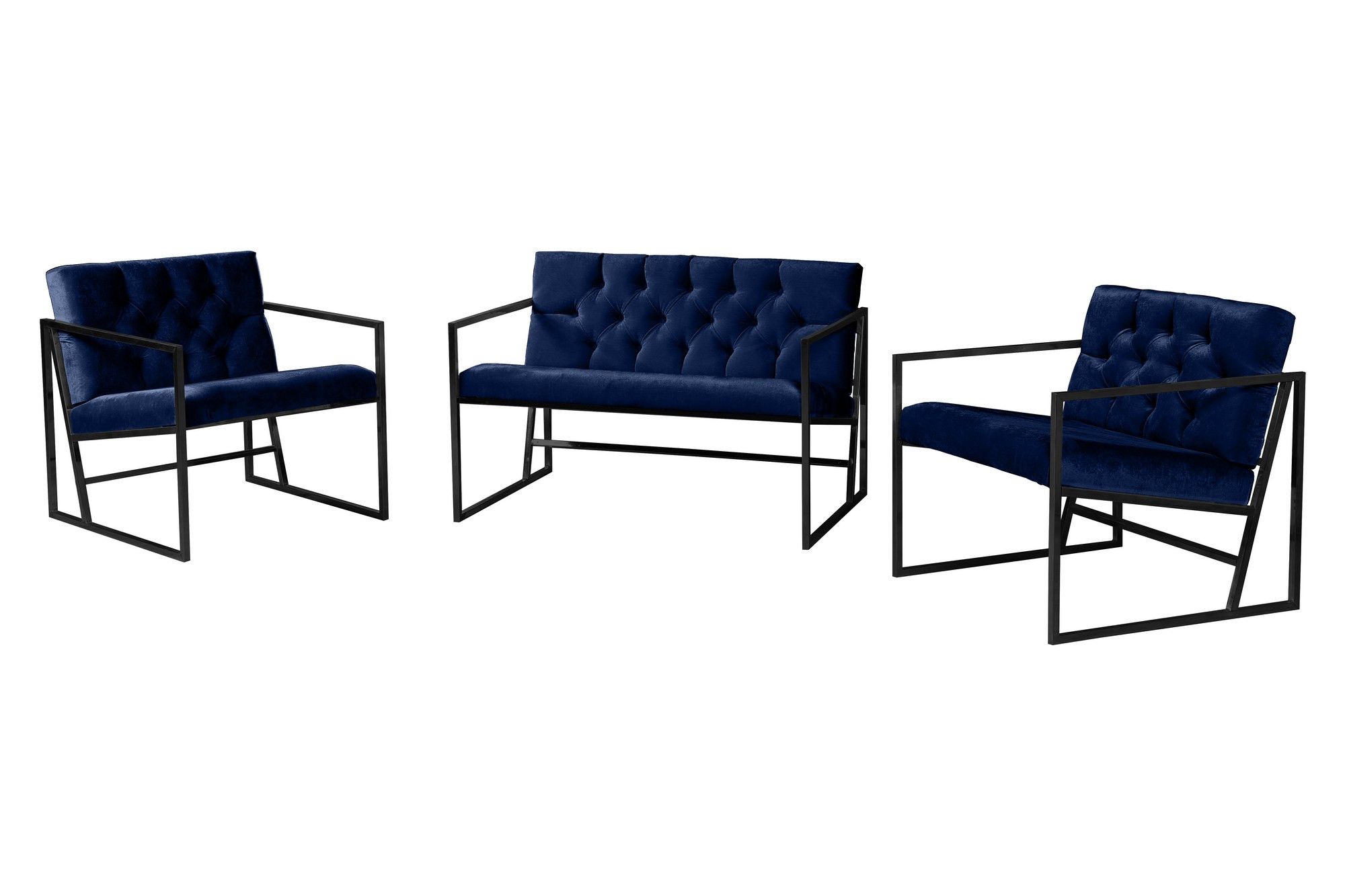 Ensemble canapé 2 places et 2 fauteuil Palara Velours Bleu nuit et ...