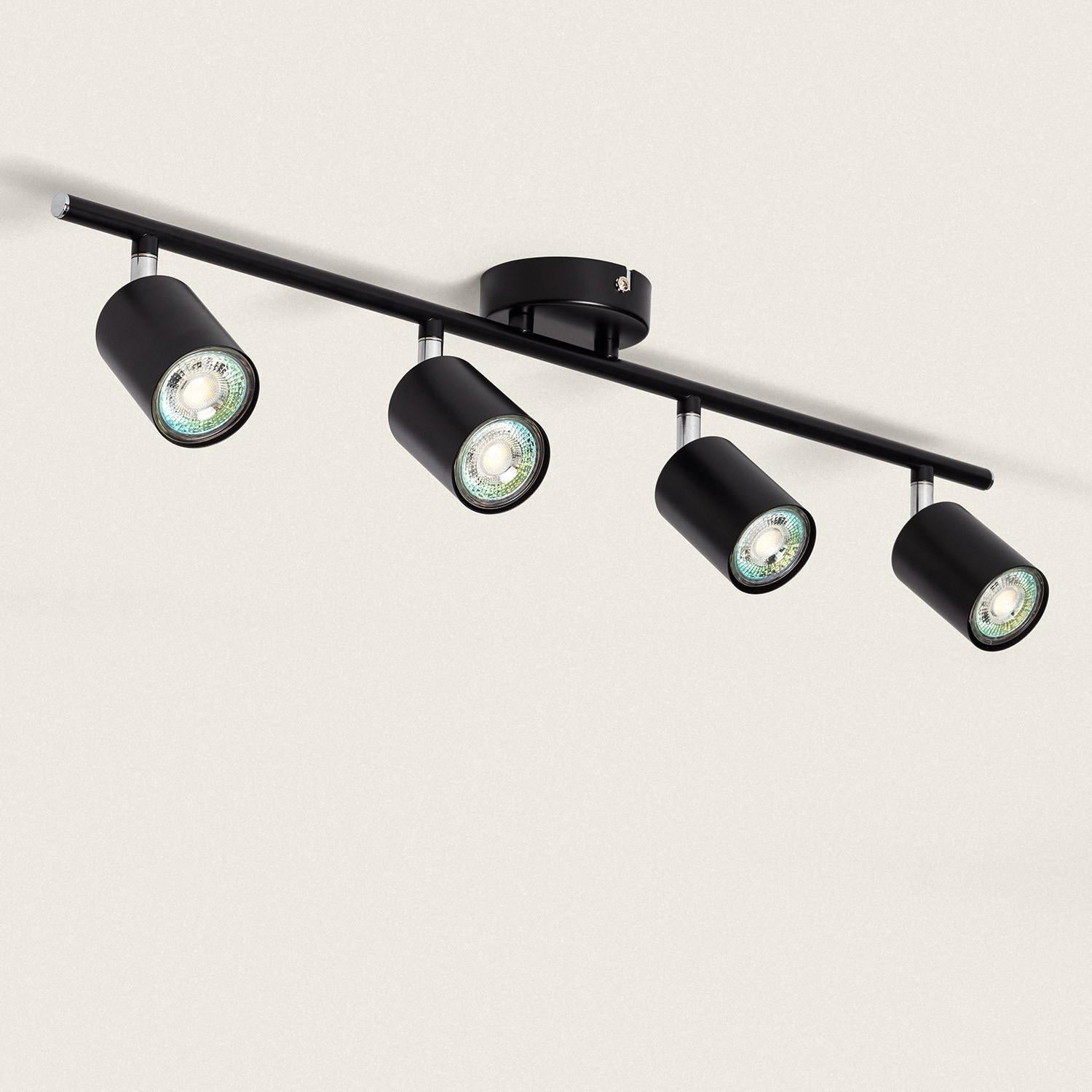 Lámpara de Techo Orientable Metal 4 Focos Albus Black, Negro, Hierro ...