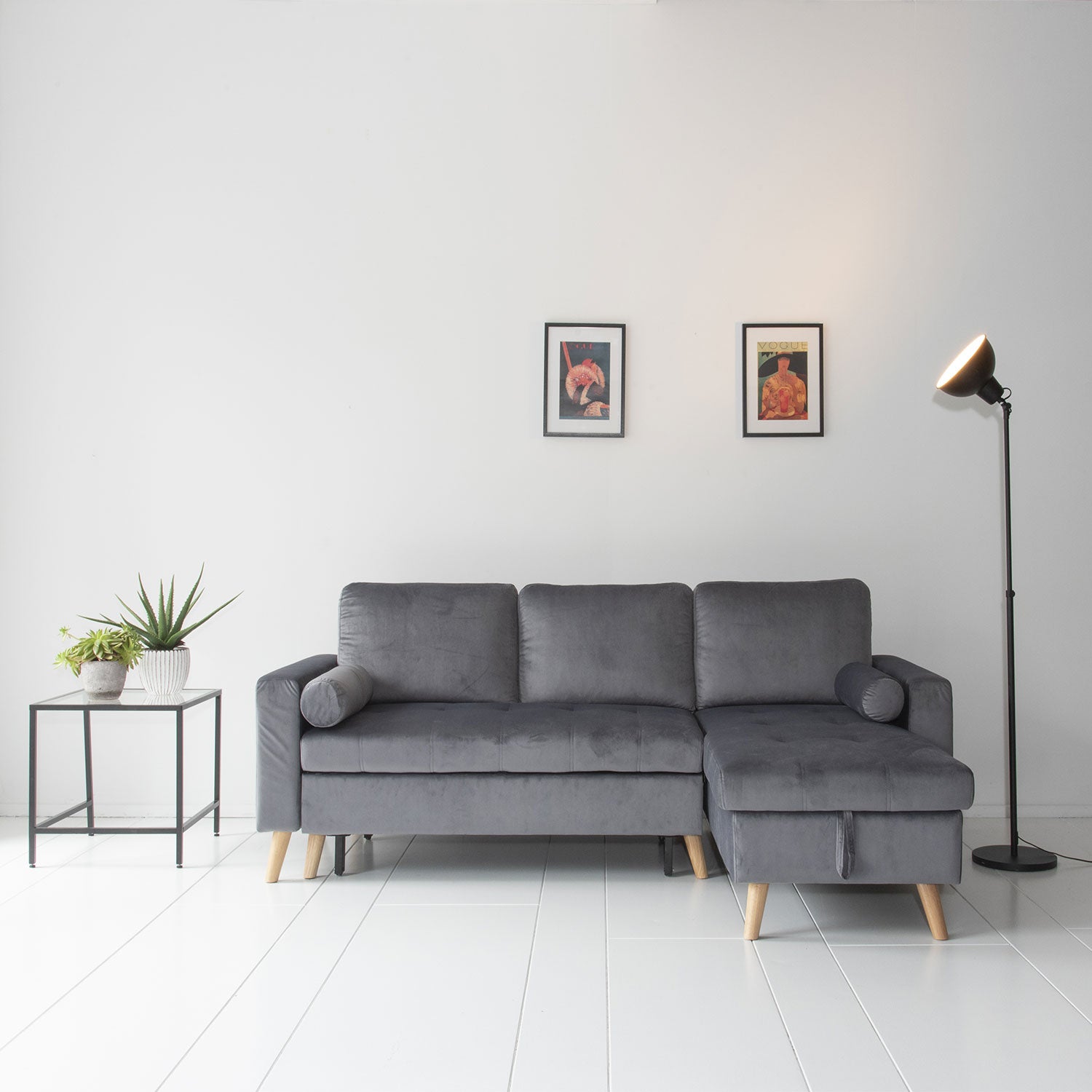 Sofá chaise longue cama 3 plazas terciopelo gris JAMES | Leroy Merlin