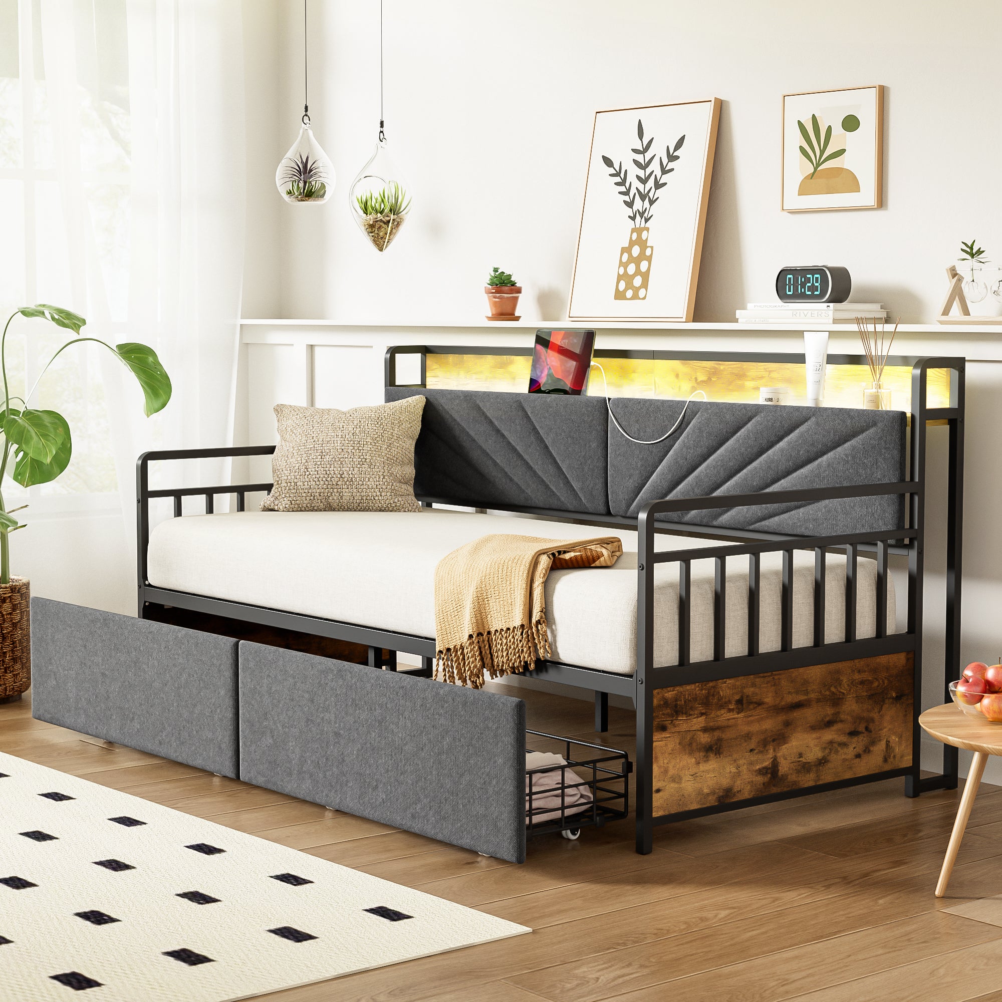 Lit 90 x 200 cm avec 2 tiroirs et prises multifonctions, sanapé-lit ...