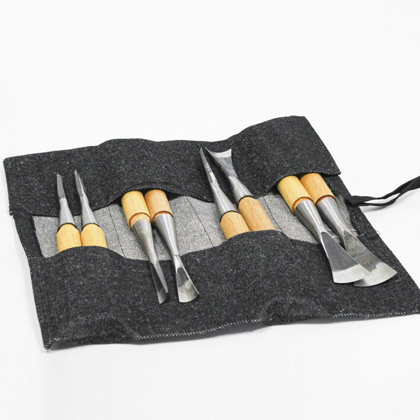 Ensemble de huit outils de sculpture sur bois : couteau à sculpter ...
