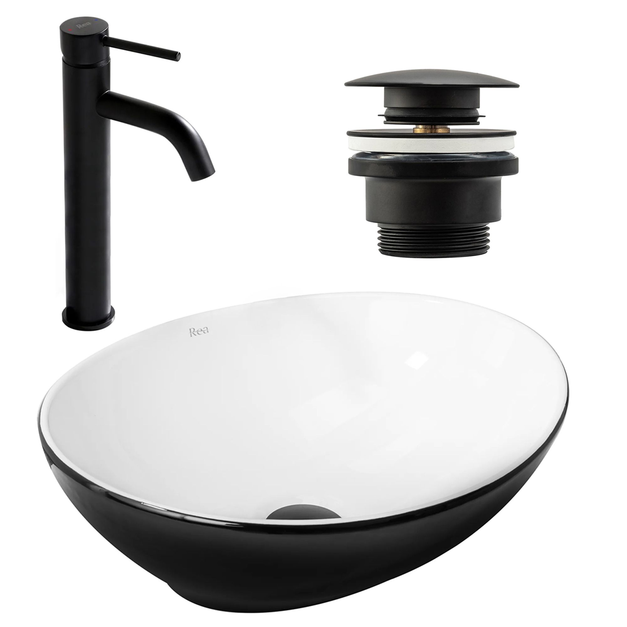 LAVABO DA APPOGGIO REA SOFIA OVAL BLACK 41X34,5X15CM + RUBINETTO DA ...