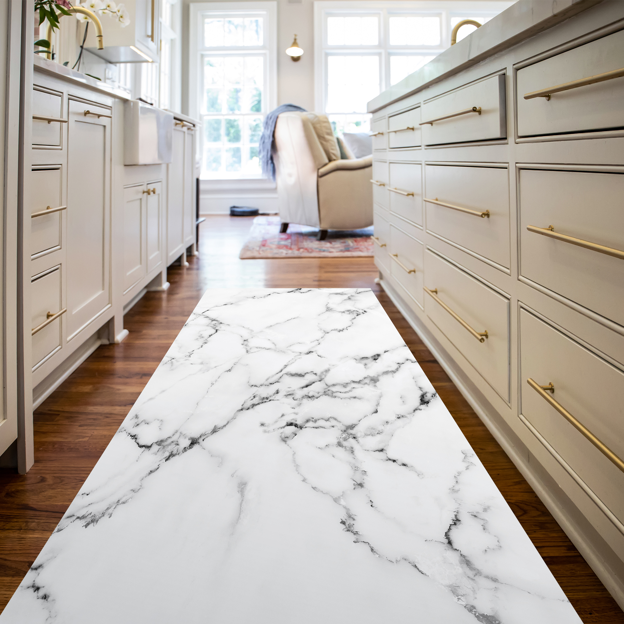 Tapis/ Marbre blanc / 91x244 cm - RUNNER/ Créé et fabriqué en France / DADA ART | Leroy Merlin