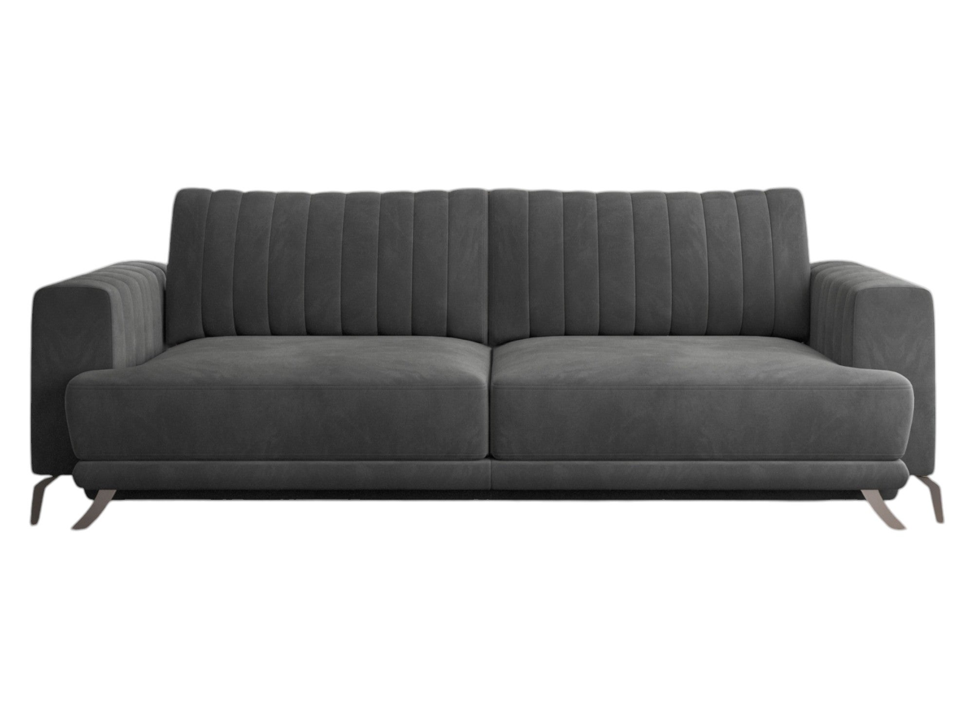 Canapé convertible design 3-4 places velours gris foncé et pieds acier ...