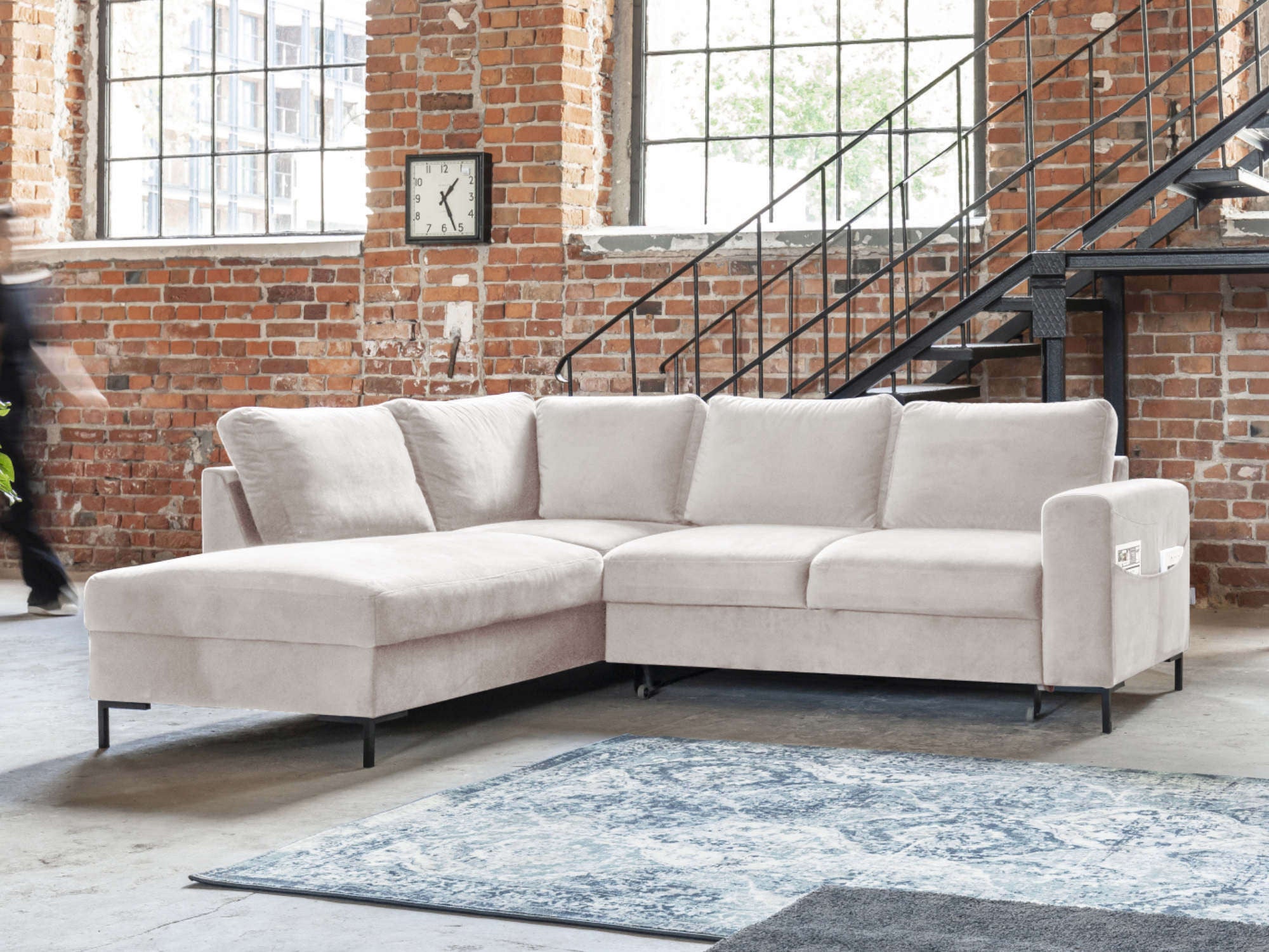 Canapé d'angle gauche convertible 5 places en velours beige | Leroy Merlin