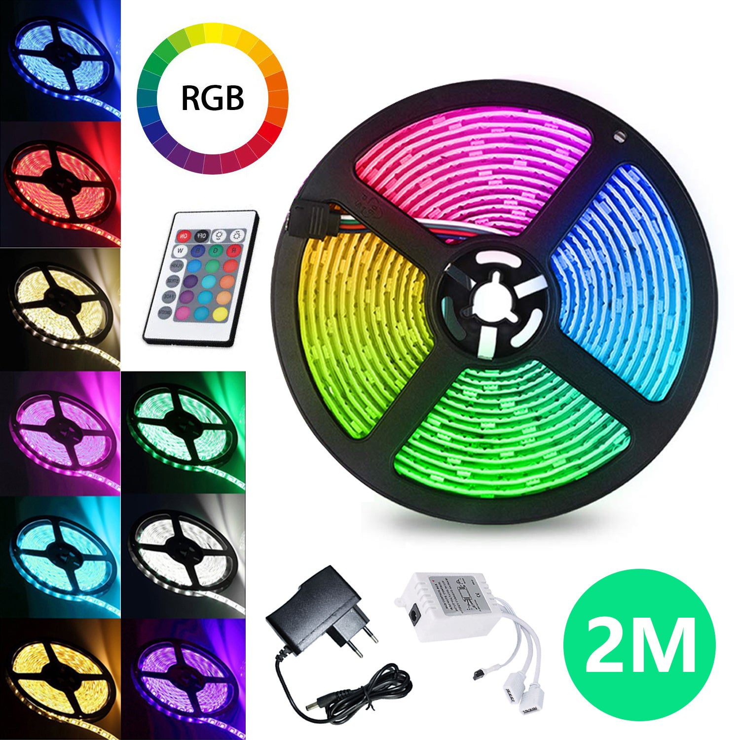 Bande LED lumineuse RGB, Ruban LED 2M 60 LEDs interieur 5050 SMD avec ...