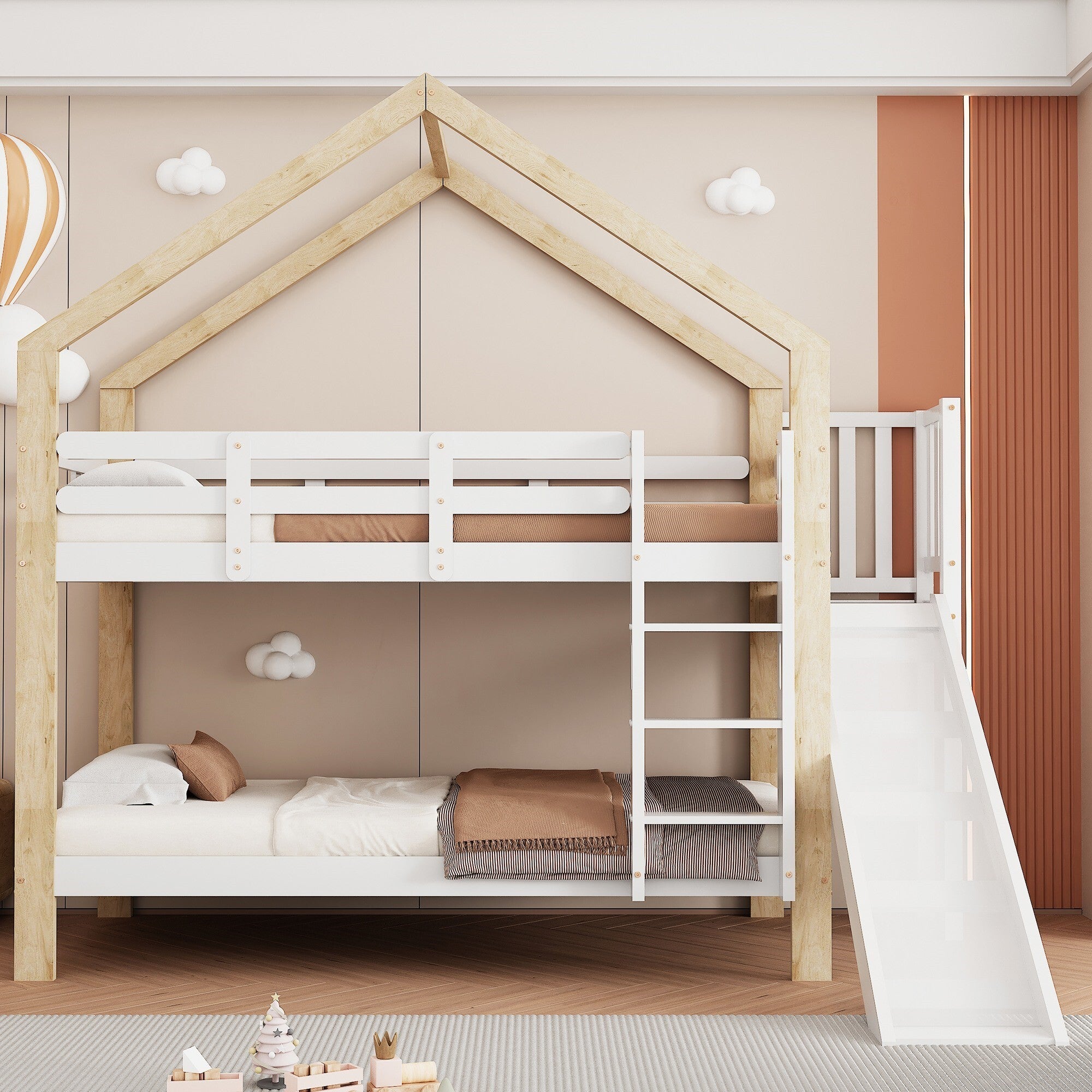 Letto a castello per bambini 90x200 con scivolo e scaletta, letto a ...
