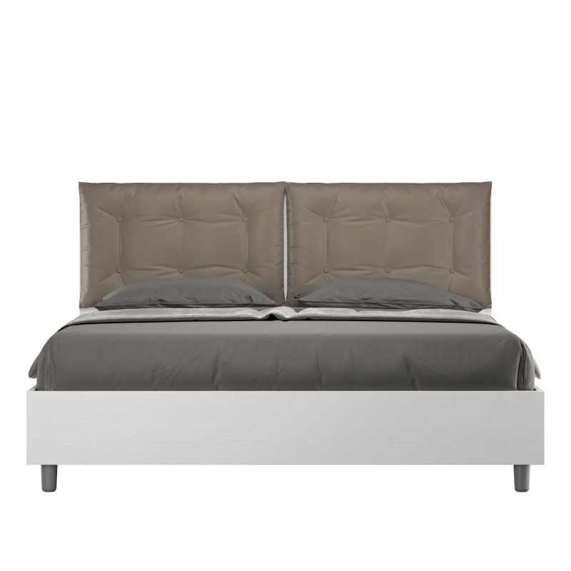 Lit queen size avec sommier 160x200 frêne blanc coussins similicuir ...