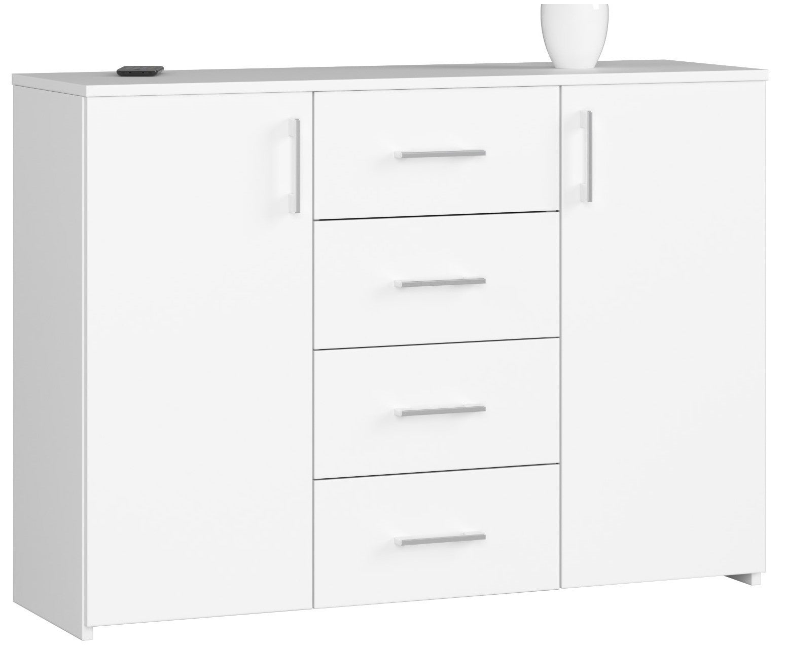 Commode : 4 tiroirs, 2 portes, 4 étagères, blanc, 110 x 80 x 35cm ...