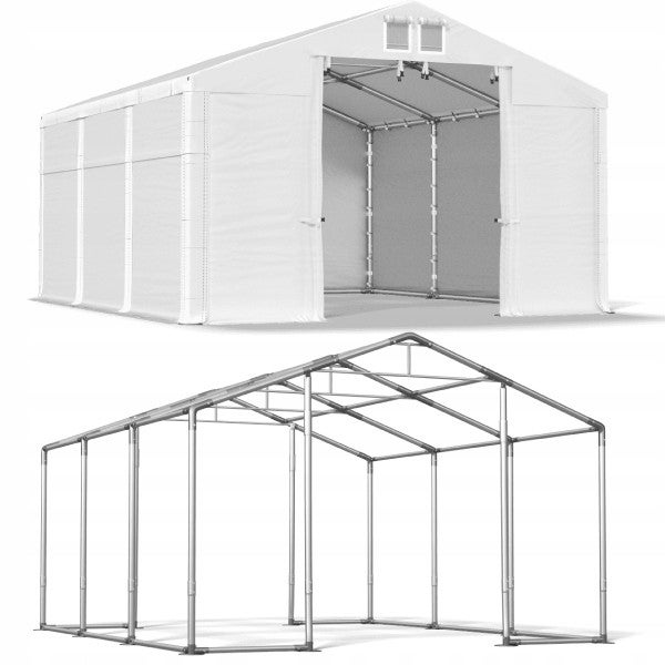 4x8 32m² tente-hangar de stockage, H. 4,15 m, porte 1,95x3,47 m toile ...