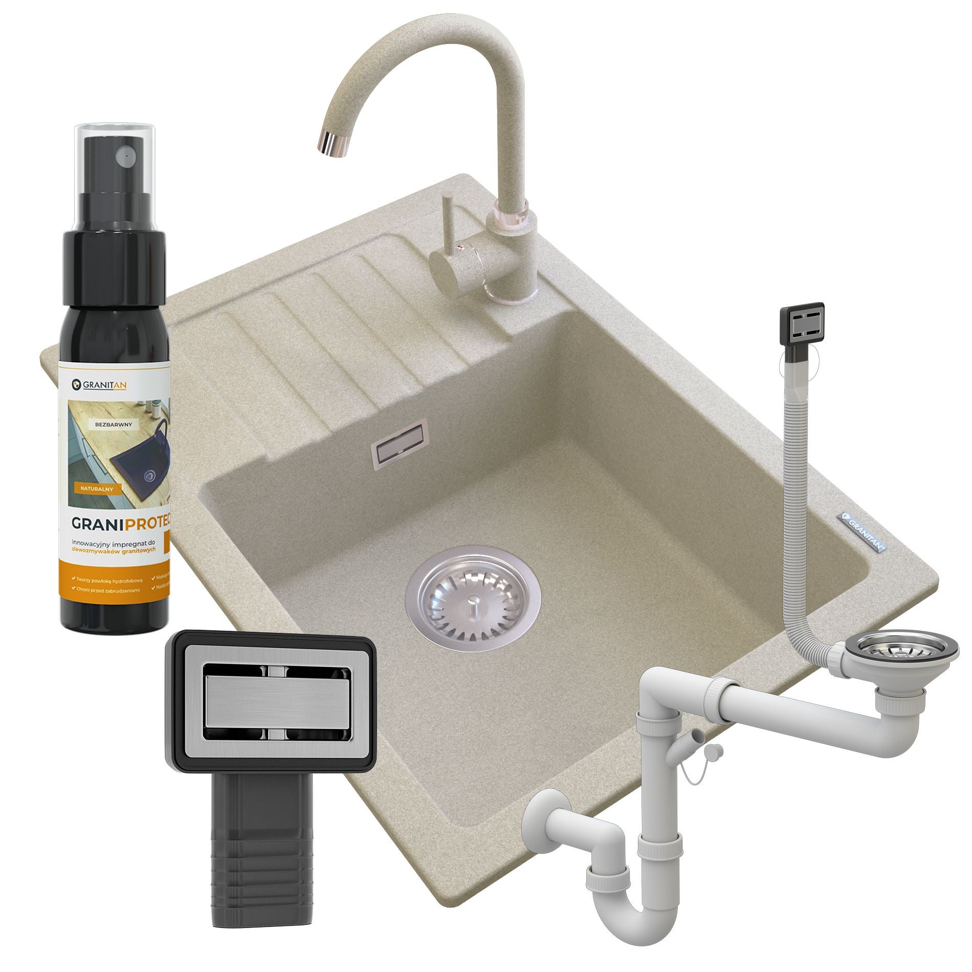 Évier en granit Argos beige + Robinet BETA + Siphon | Leroy Merlin