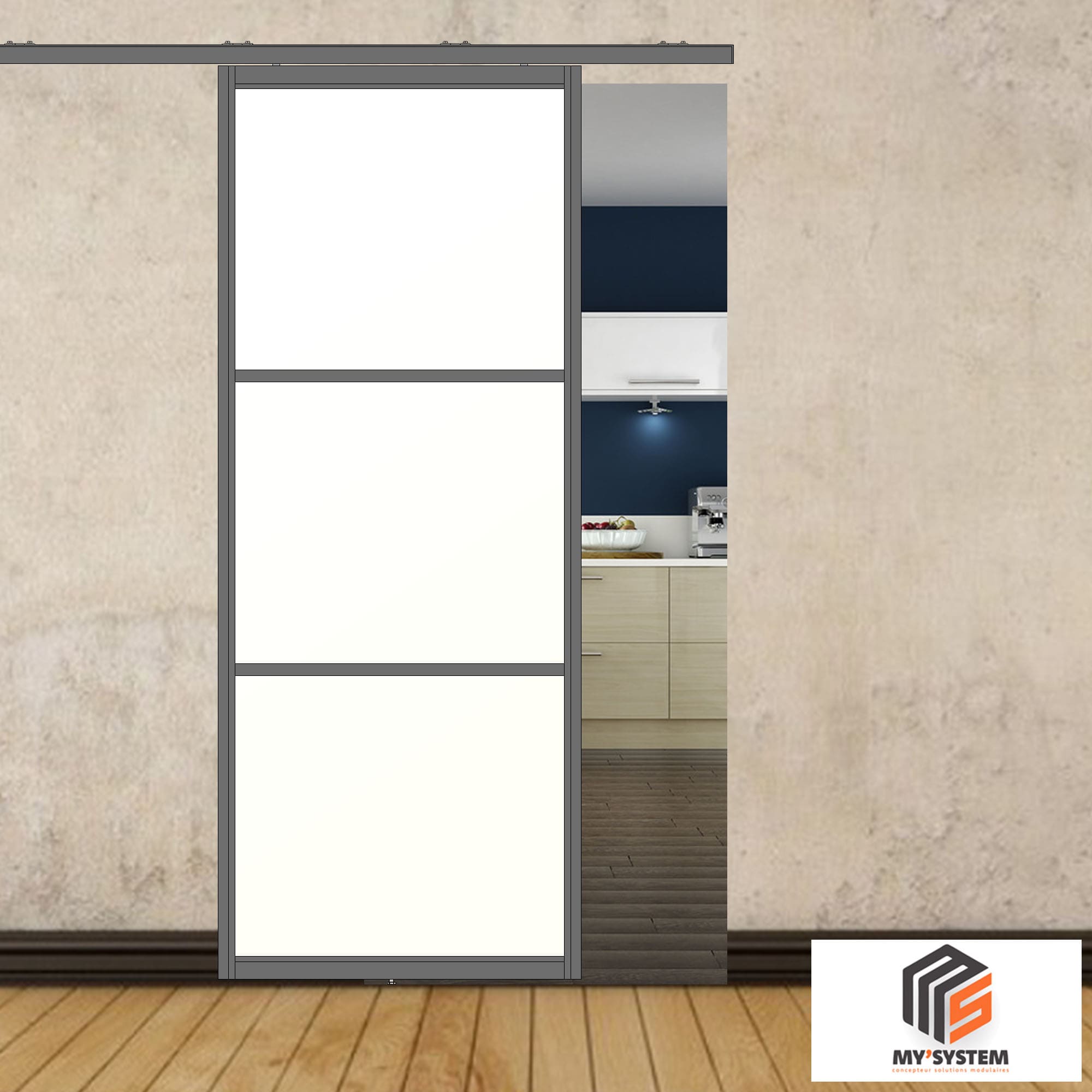 PORTE SIMPLE COULISSANTE GAUCHE H2088 - L867 mm - 3 VERRES HORIZONTAUX ...
