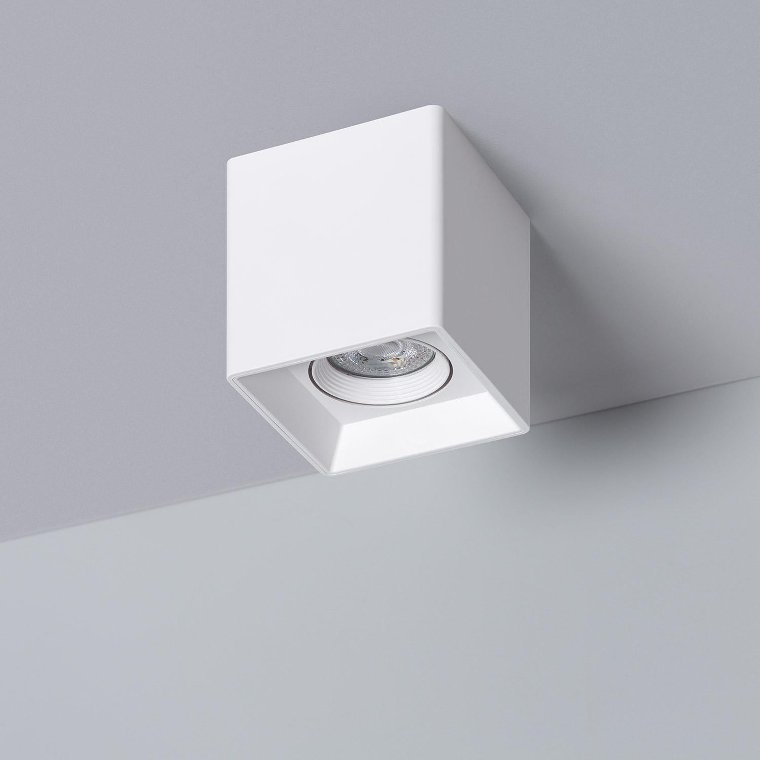 Aplique de Techo Cuadrado Blanco con Bombilla GU10 Space, 2700K Blanco ...
