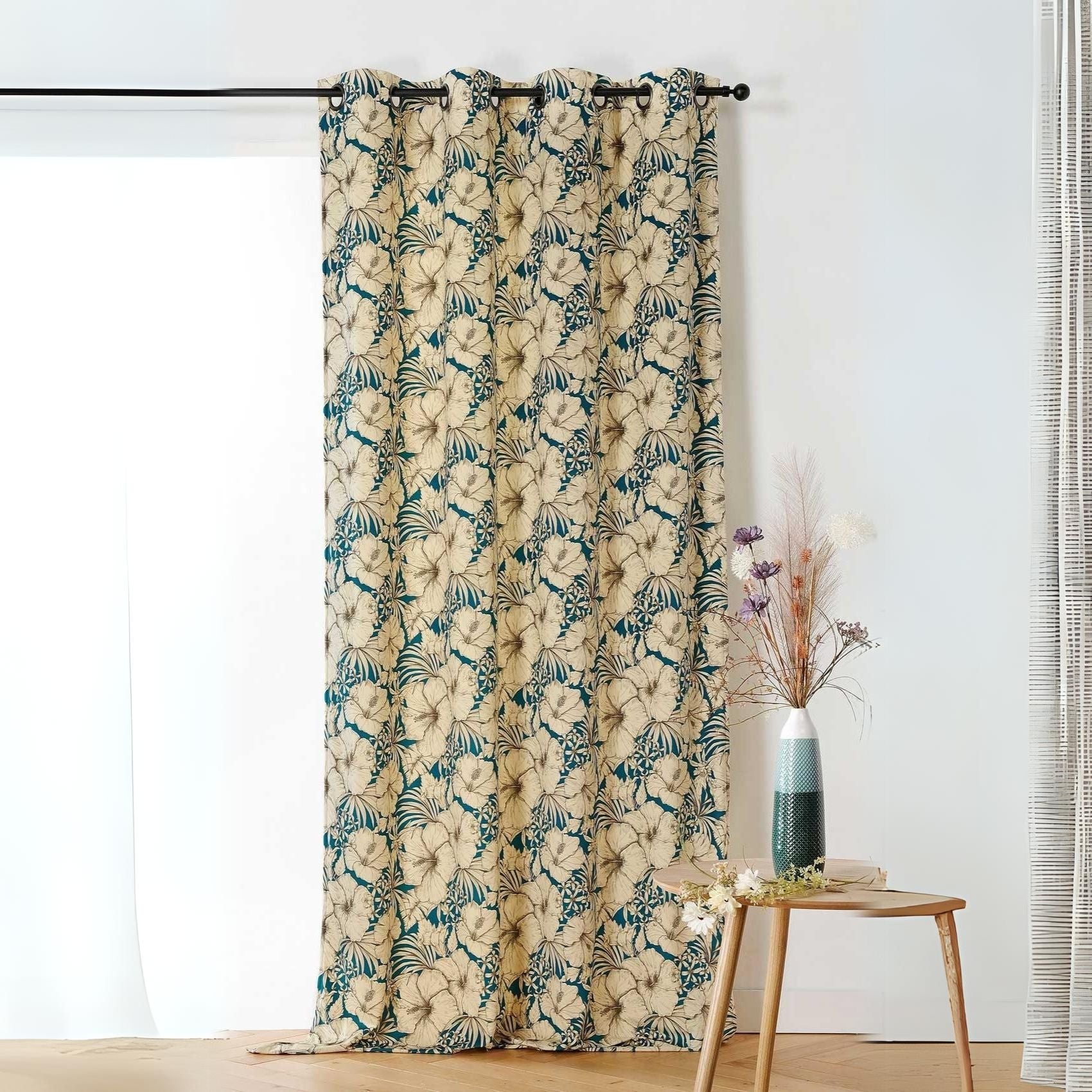 Rideau à motif floral - Bleu Paon - 145x240 cm - Polyester | Leroy Merlin