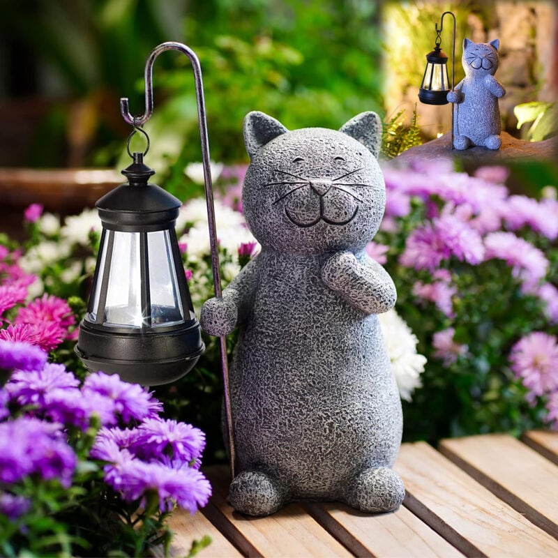 Statue animaux Chat Decoration Statue Jardin Exterieur avec Lampe ...