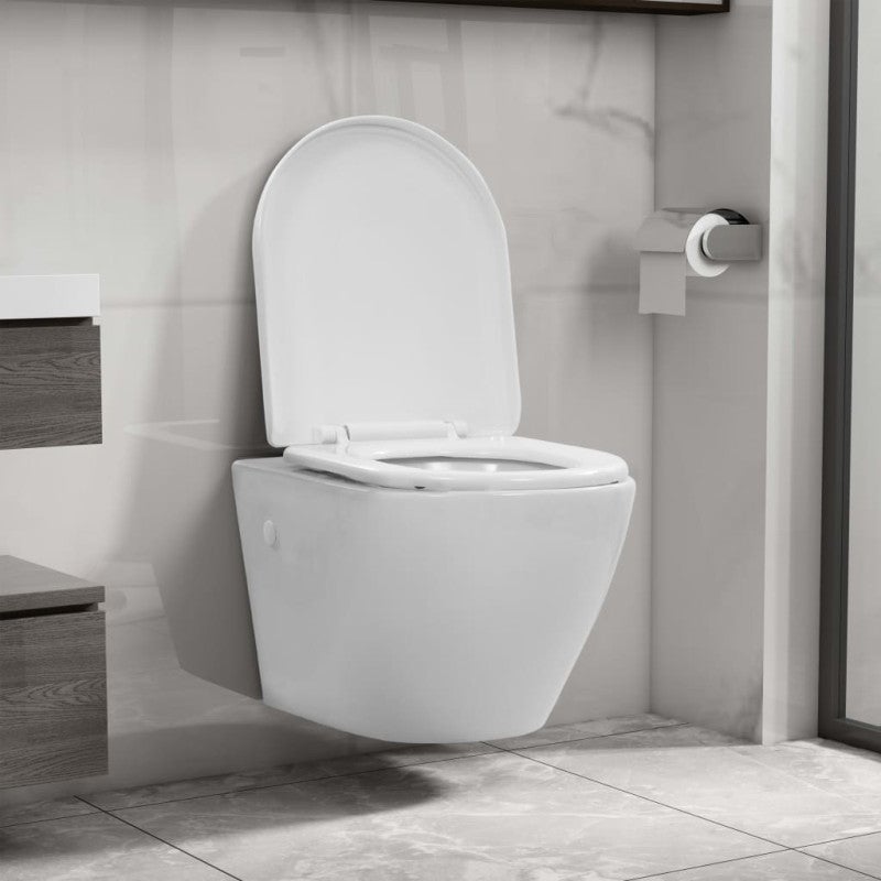 VidaXL Inodoro de pared sin bordes de cerámica blanco | Leroy Merlin