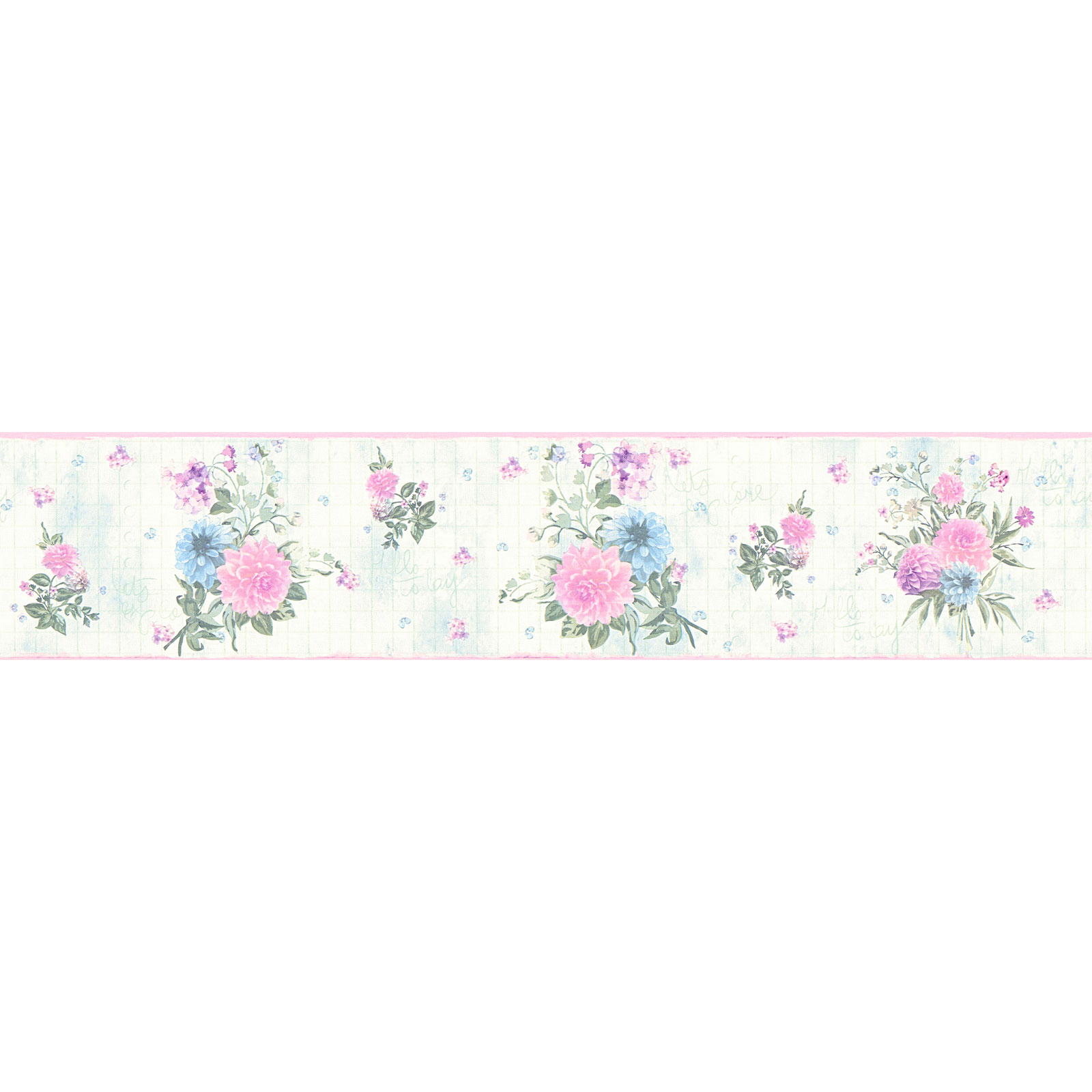 Frise papier peint motif floral beige rose et bleu salon Frise ...
