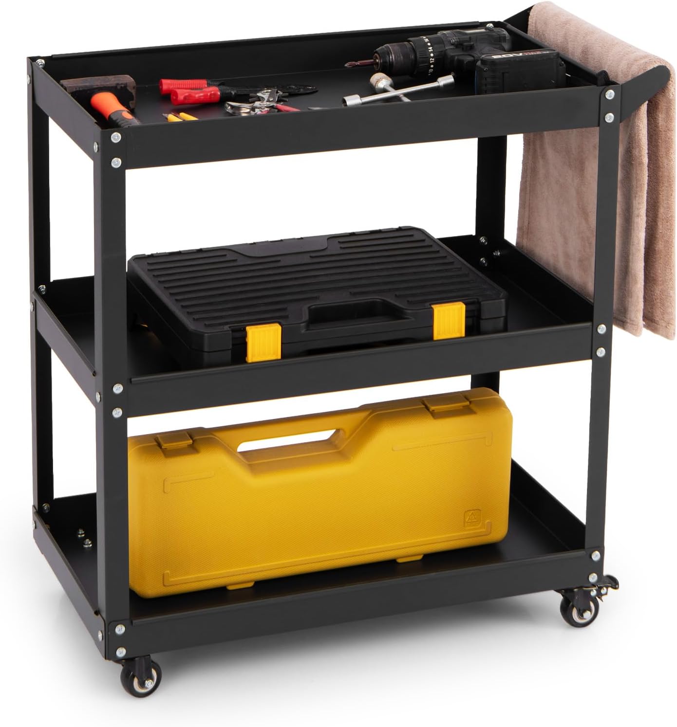 Chariot de Service à 3 Niveaux avec Poignée Pratique,Roues ...