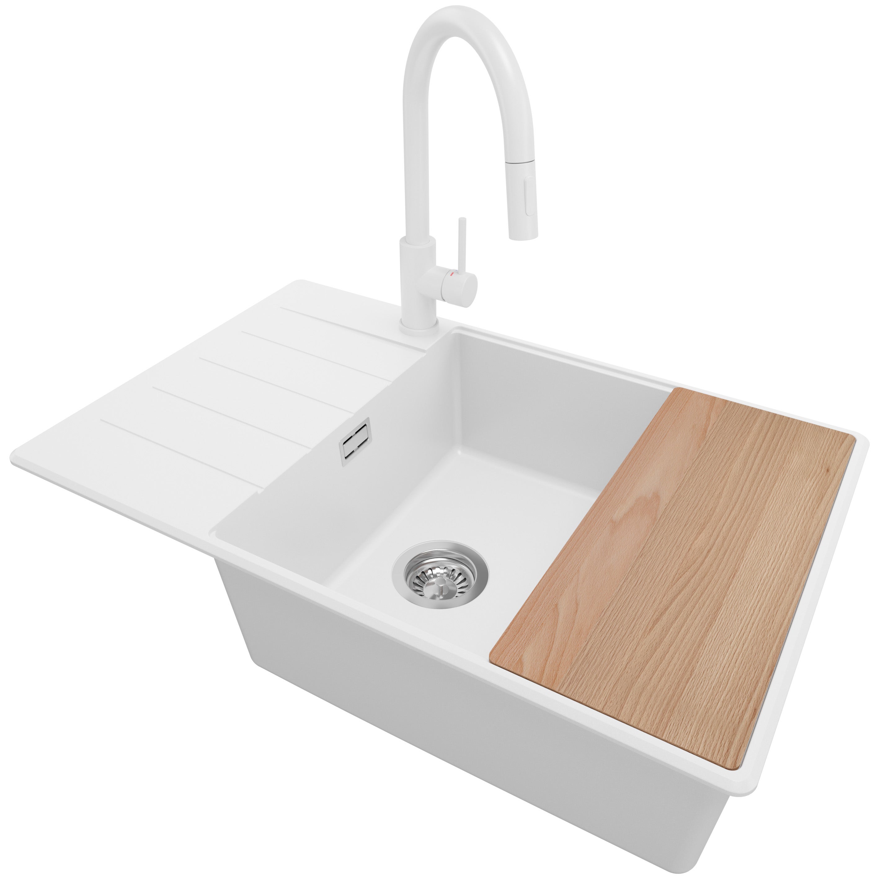Fregadero Granito Blanco 78x50cm, Cocina 1 Seno + Grifo 40x20cm + Sifón ...