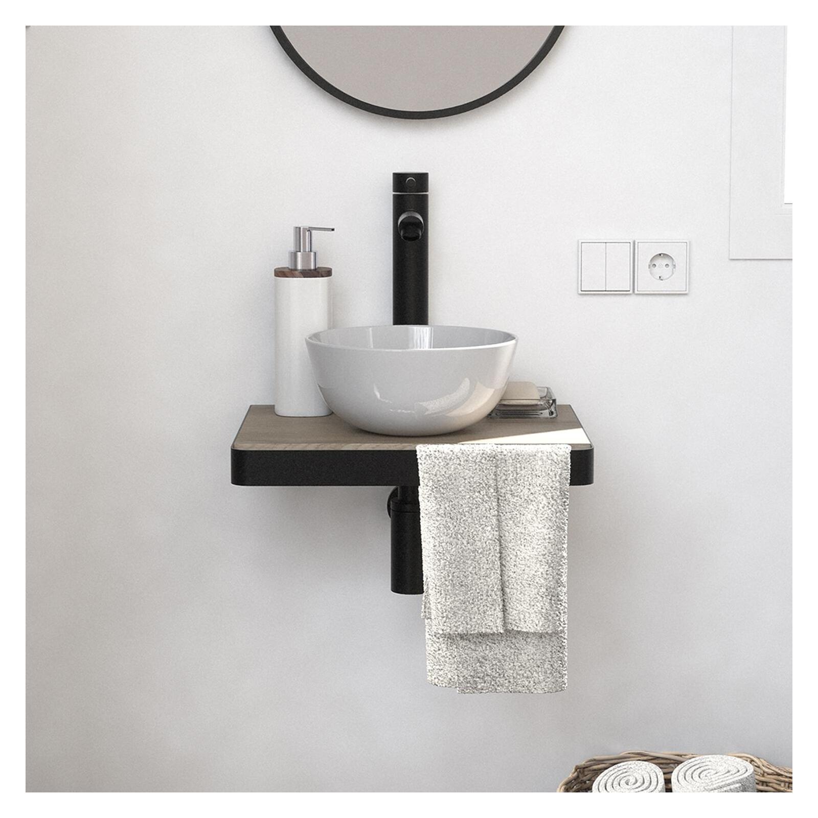 Meuble lave-mains SOHO avec porte serviette, vasque blanche et robinet ...