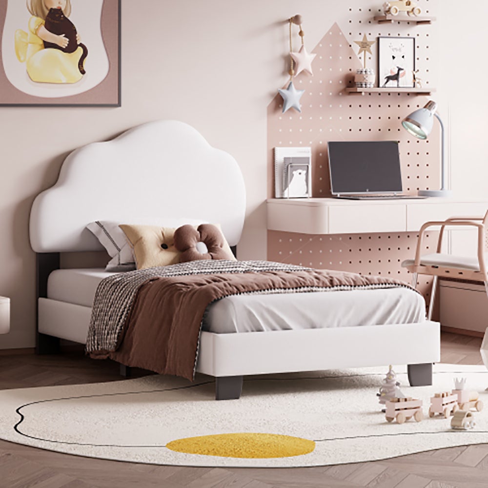 Lit simple enfant 90x200 cm avec sommier à lattes avec dossier en forme ...