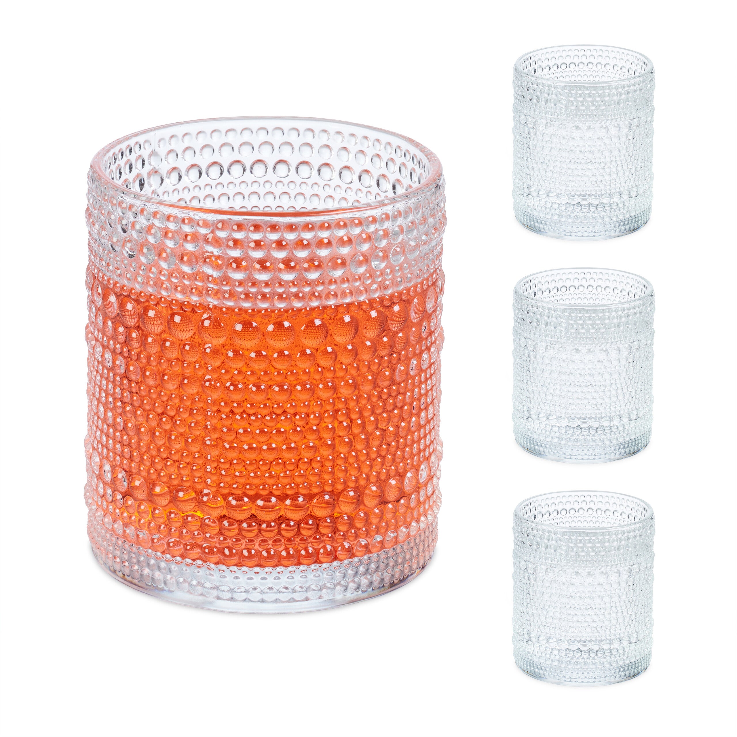 Set de 4 vasos Relaxdays, vasos transparentes, diseño con gotas, aptos ...