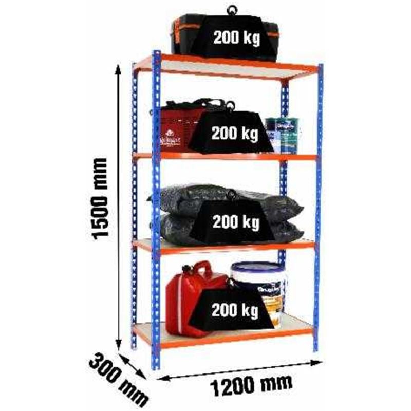 Estanteria MADERCLICK MEGAPLUS 4/300 1500 AZUL/NARANJ/MA - 8425437077326 - Simon Rack | Leroy Merlin