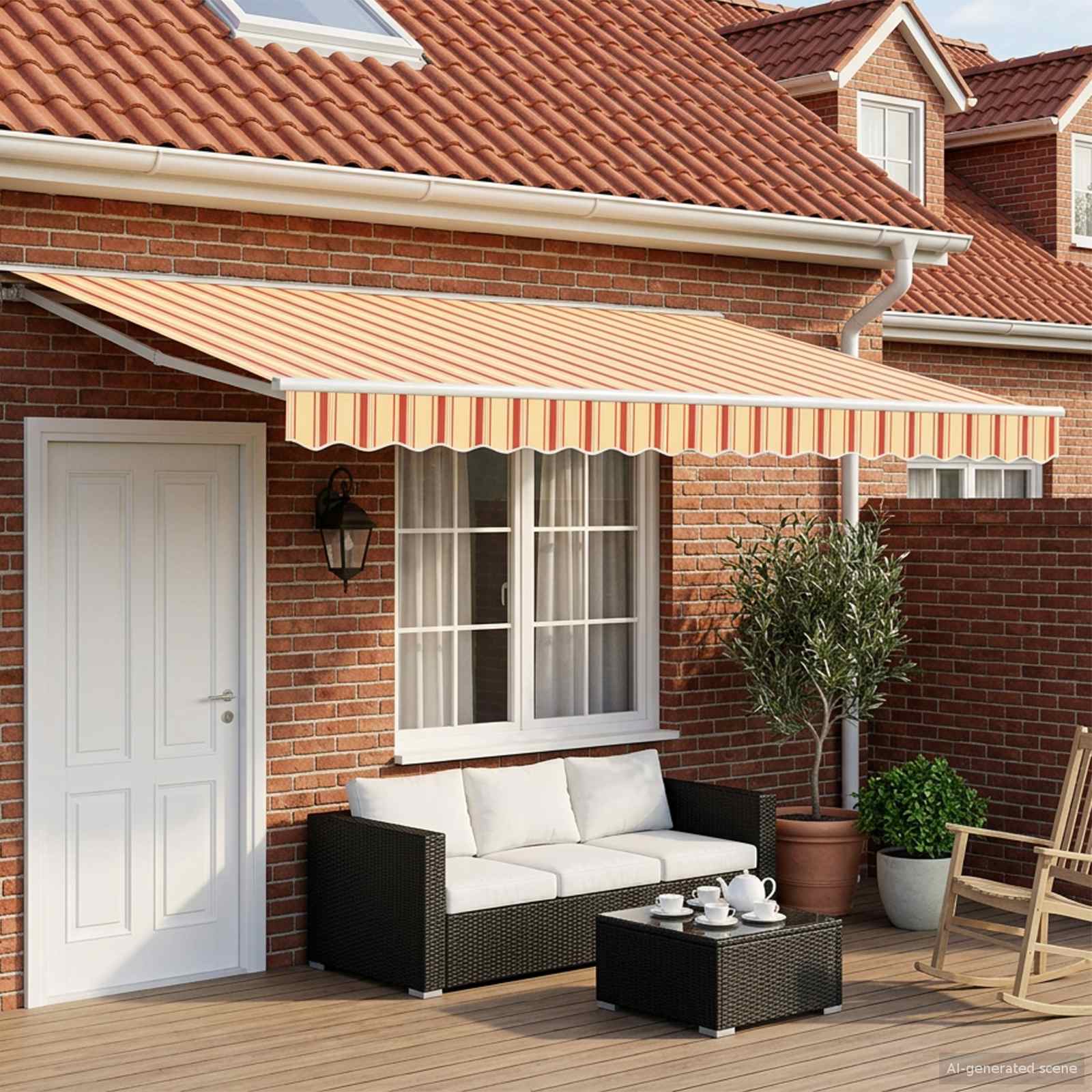 Toldo eléctrico retráctil, amarillo, naranja y blanco, 4,5 x 3 m ...