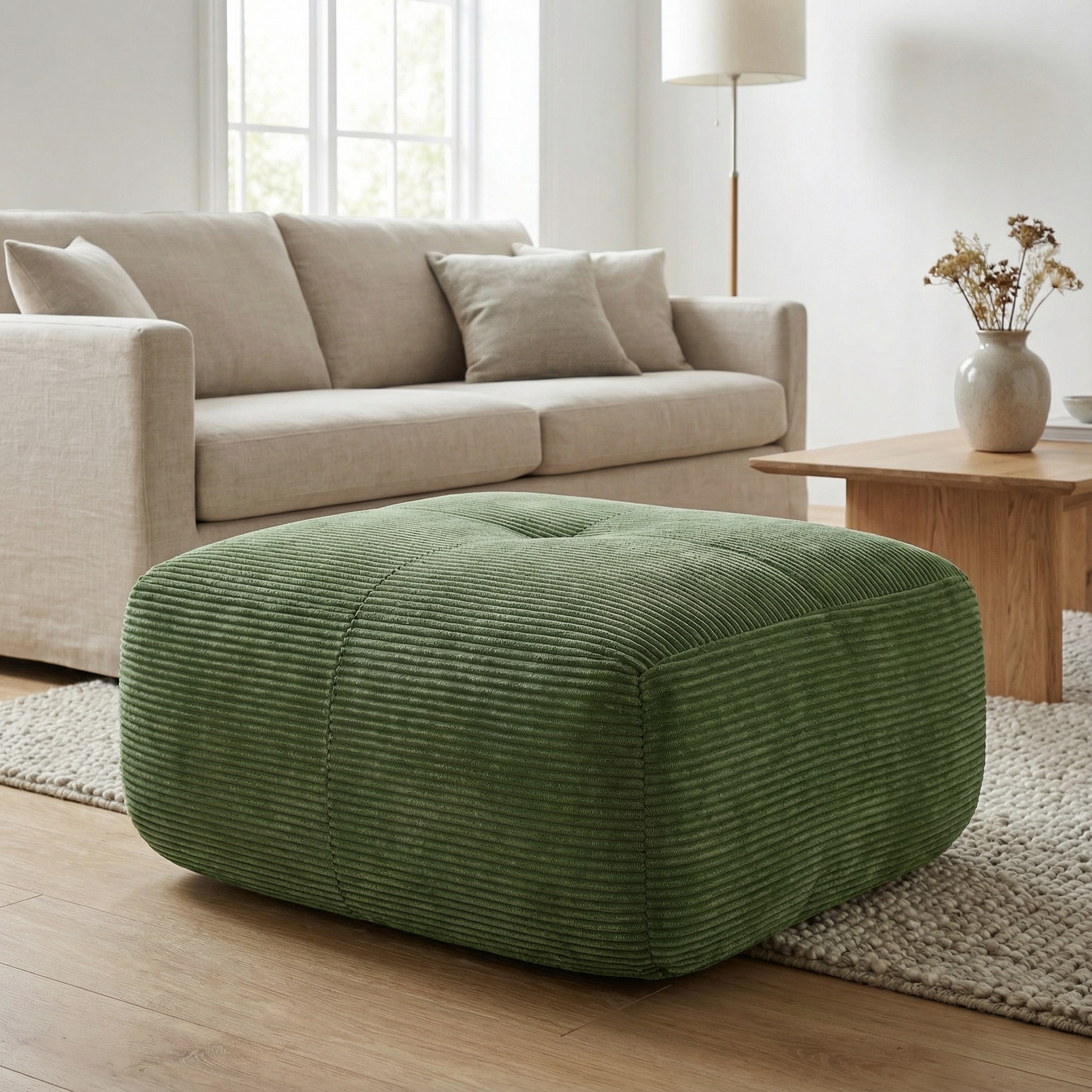 URBAN MEUBLE Pouf ottoman en velours côtelé vert kaki, 92.5*75*44 cm ...