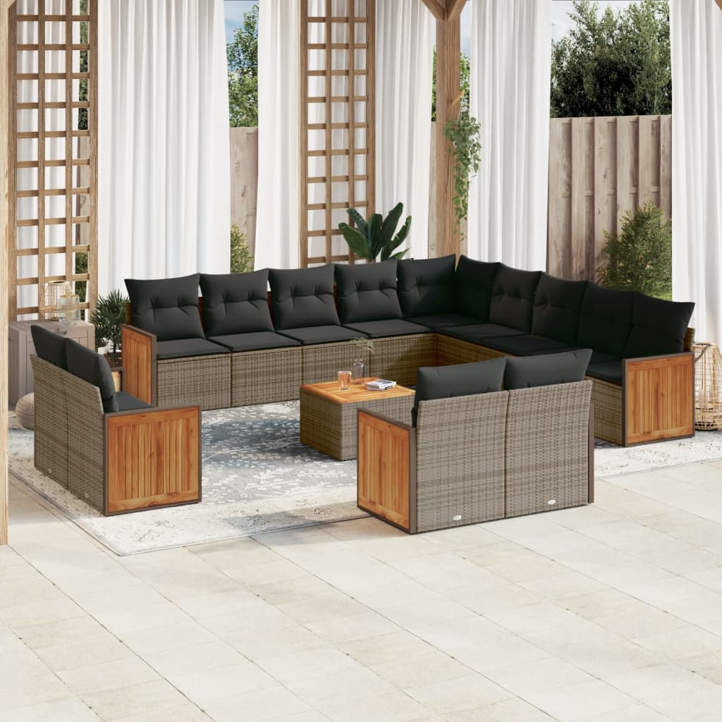 Salon de jardin avec coussins 14 pcs gris résine tressée | Leroy Merlin