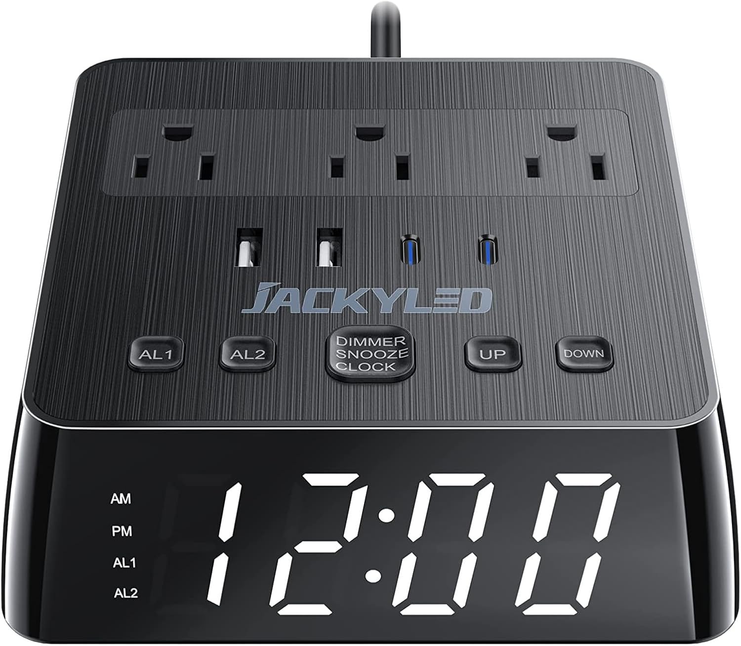 Réveil avec 4 chargeurs USB, multiprise 3 prises, horloge numérique à ...