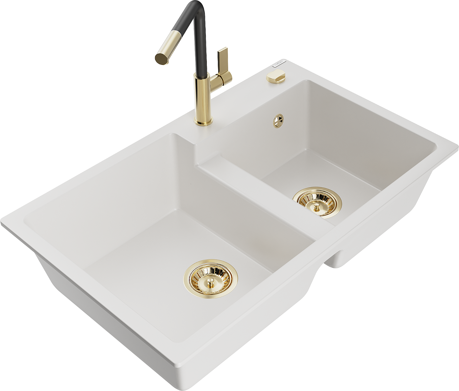 Mexen Tomas fregadero de granito de 2 senos con grifo de cocina Flora ...