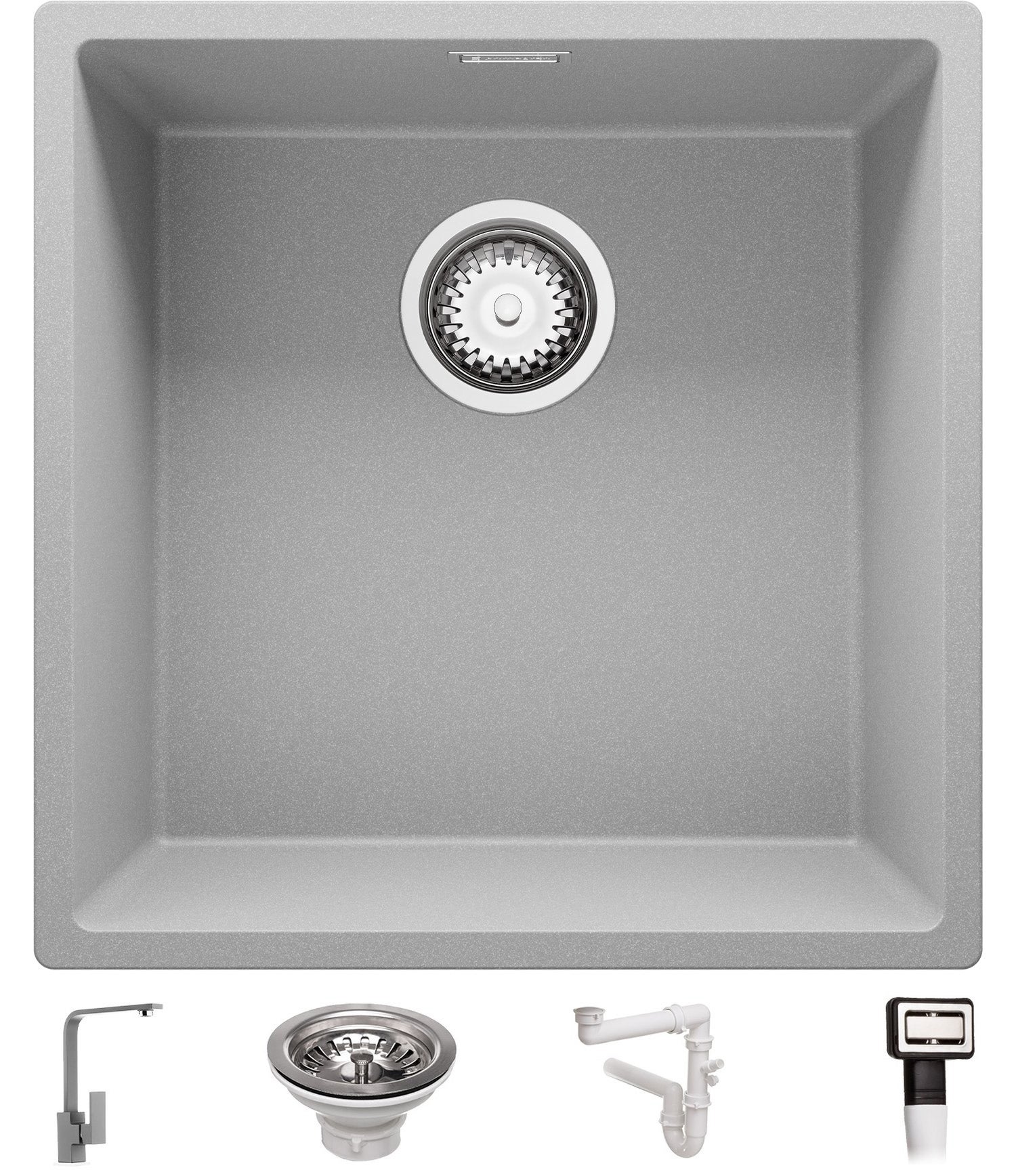 Evier Cuisine en Granit Gris 46x47cm, Lavabo 1 bac + Kit de Vidage ...