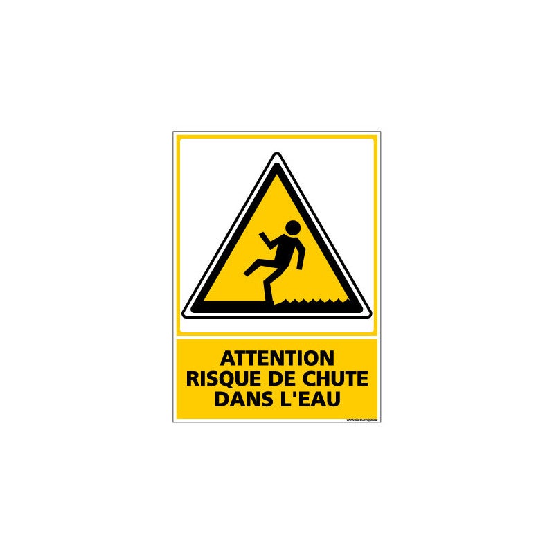 Panneau de Signalisation ATTENTION RISQUE DE CHUTE DANS L'EAU (C1057 ...