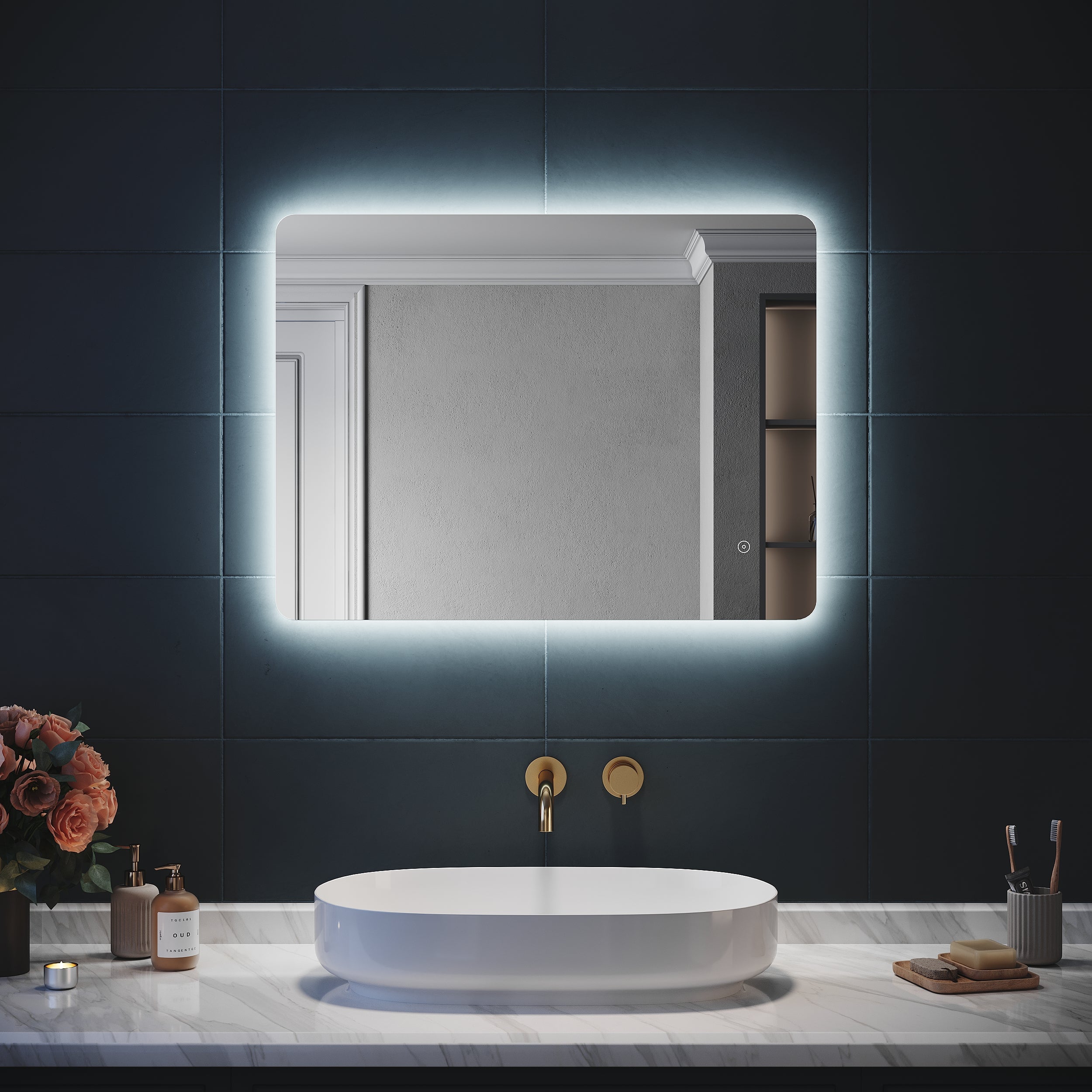 SIRHONA Miroir Lumineux Salle de Bain LED Eclairage Intégré, Fonction ...
