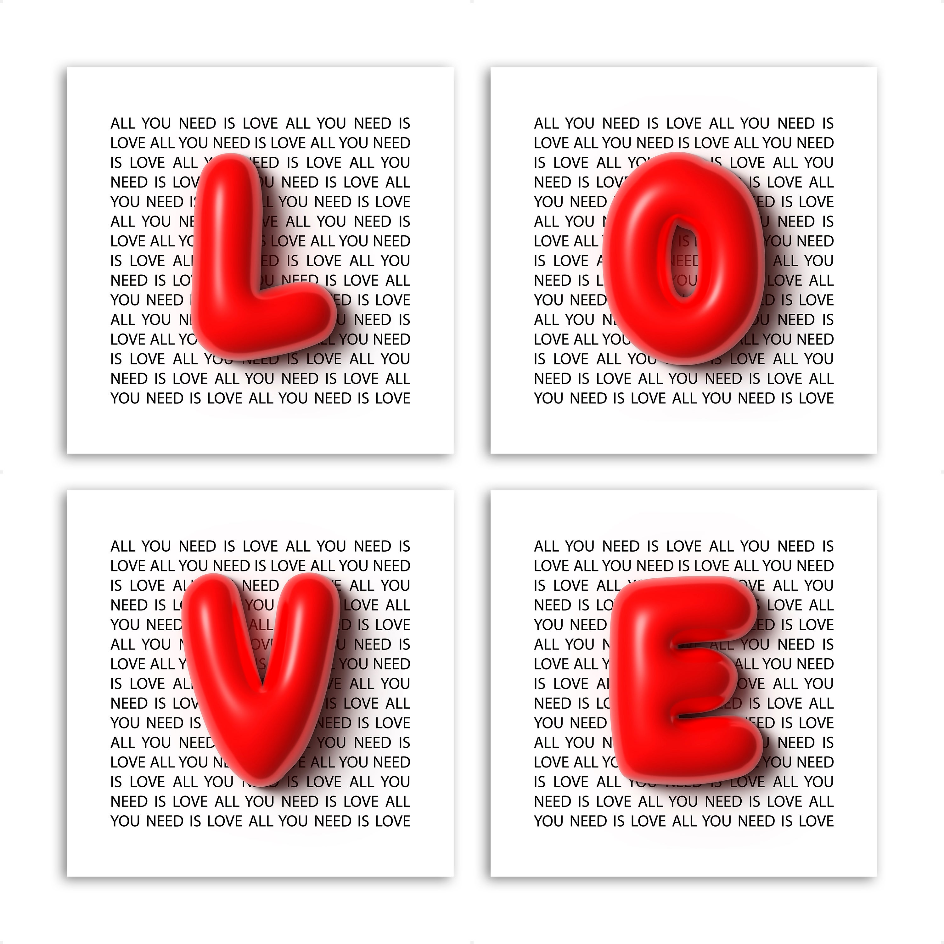 Set de Cuadros de Pared - Amor en caracteres - Composición de 4 Cuadros ...