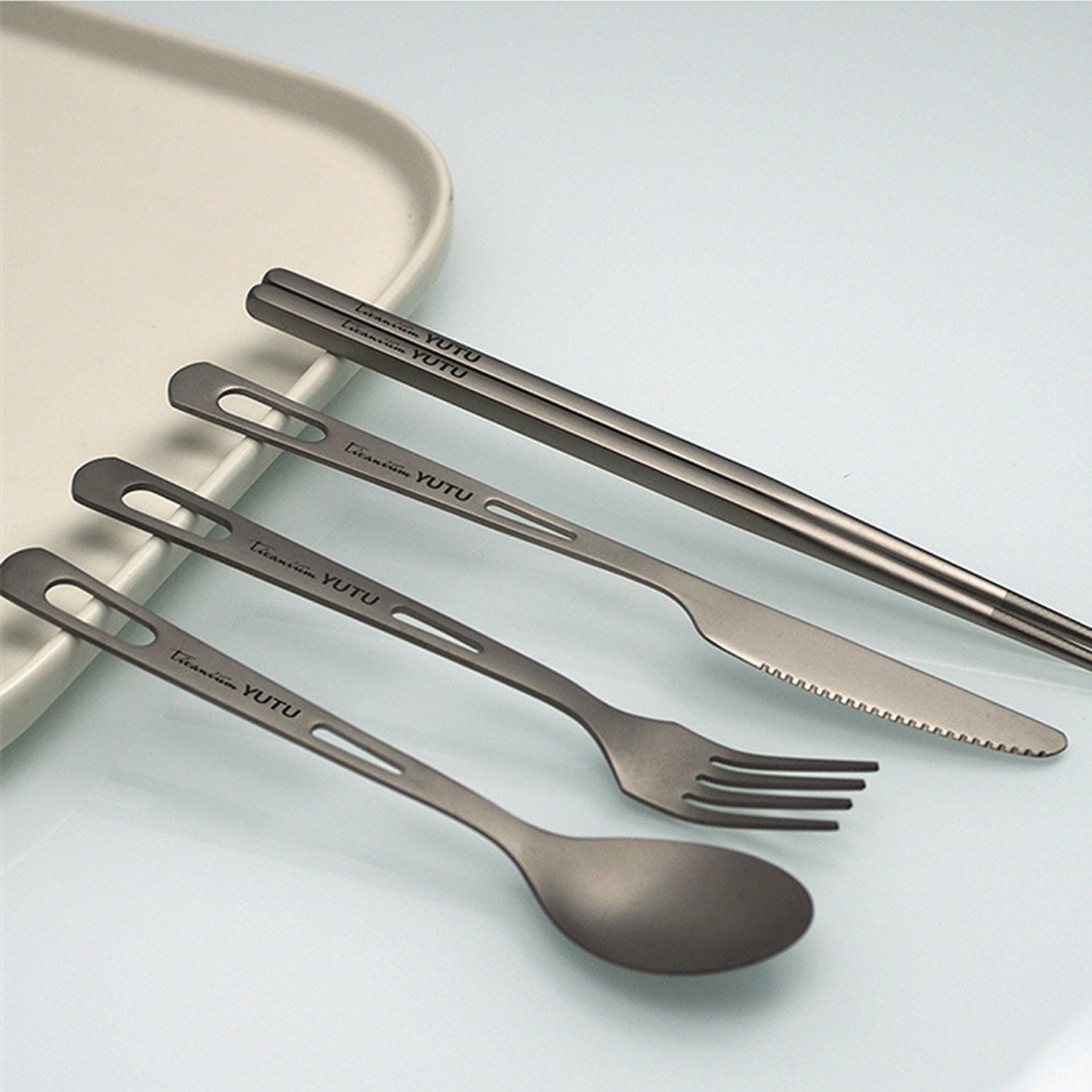 Set de 4 piezas de cubiertos de viaje en acero inoxidable – palillos ...