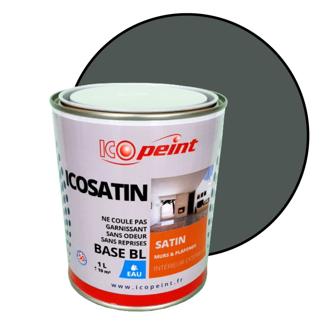 Peinture murs Acrylique Satin Lessivable 1L - ICOSATIN - RAL 7012 Gris ...
