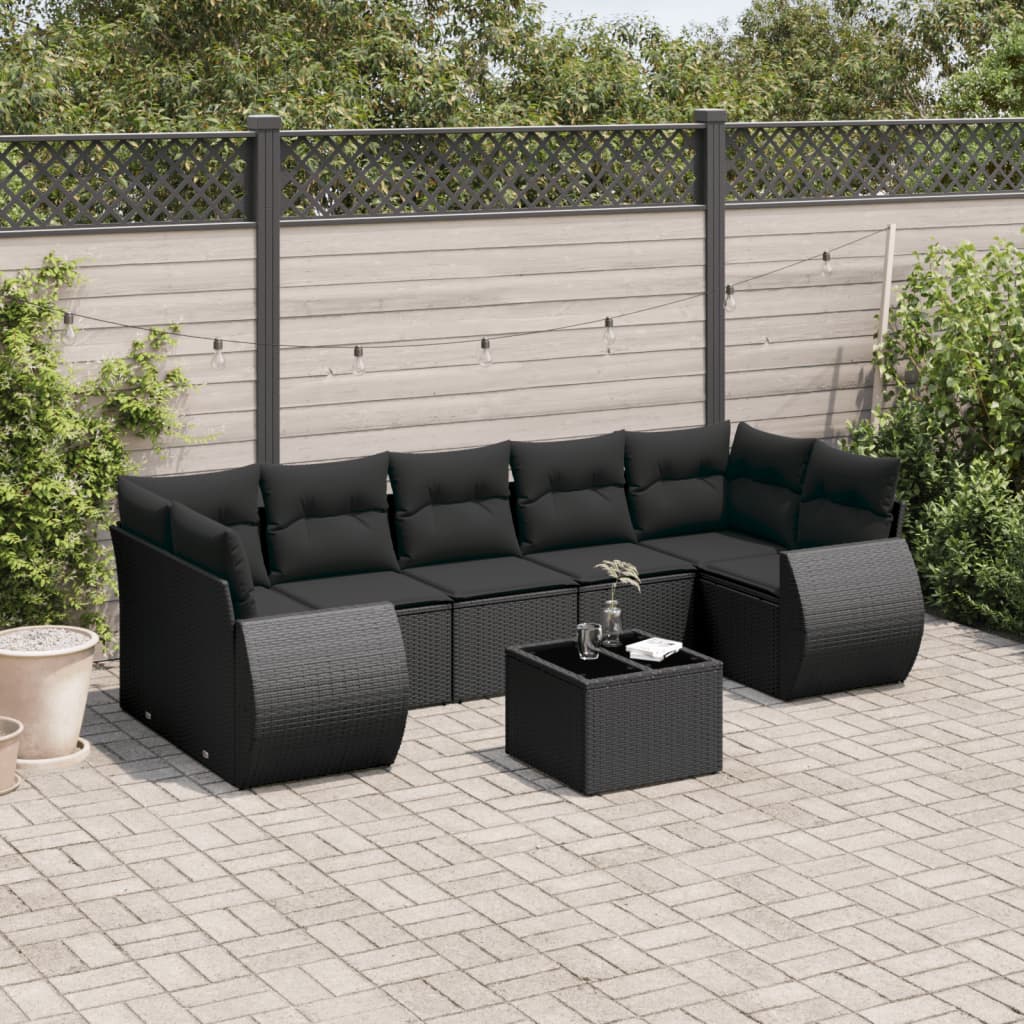 Salon de jardin 8 pcs avec coussins noir résine tressée vidaXL | Leroy ...