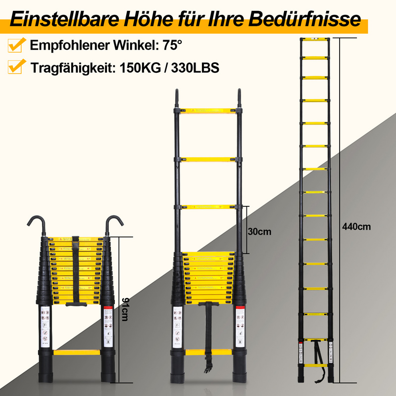 Echelle Télescopique jusqu'à 150 kg Escabeau stable en aluminium Multi ...