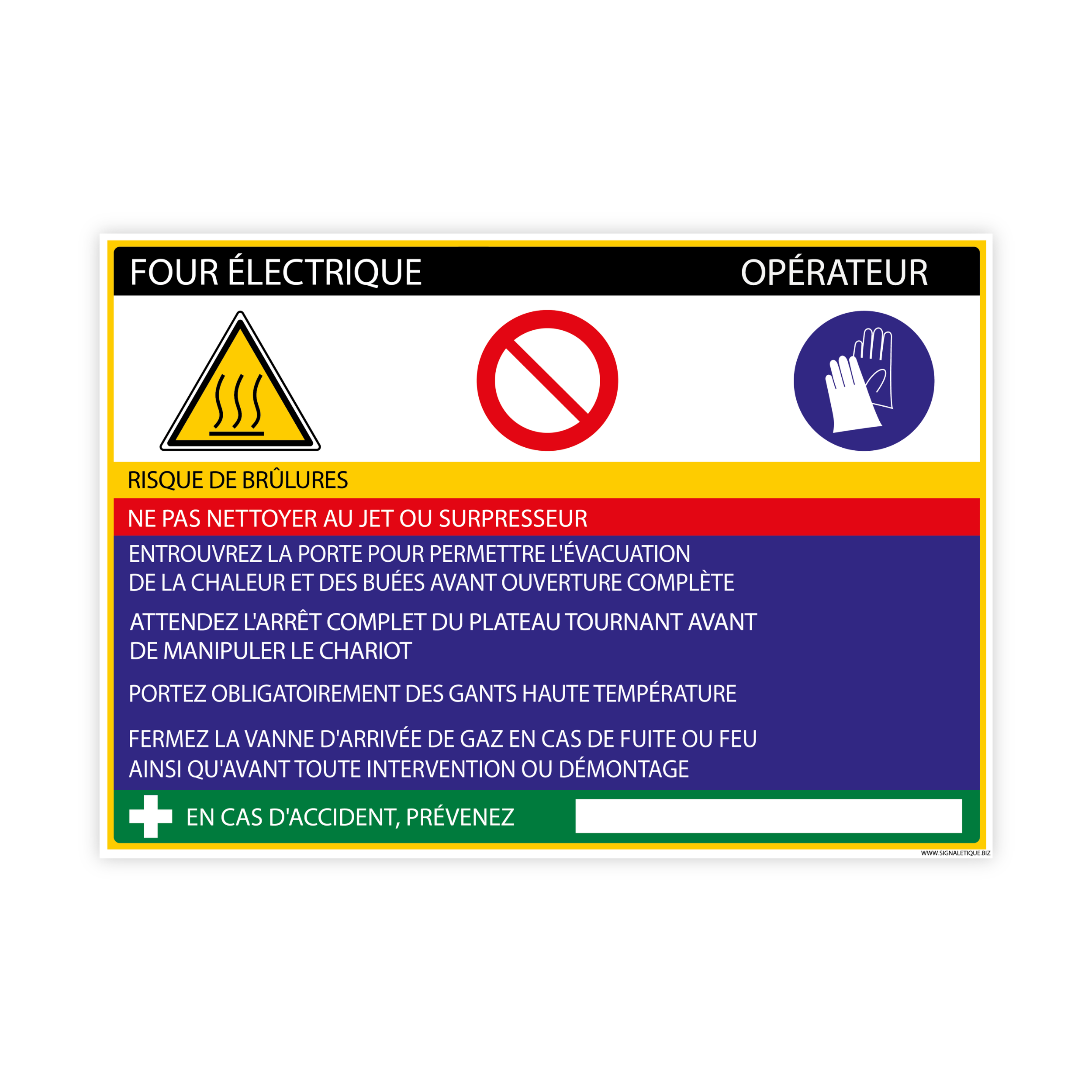 Panneau fiche de poste pour opérateur spécial cuisine four électrique ...