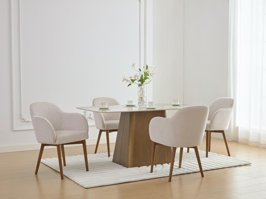 Chaise Avec Accoudoirs En Tissu Texturé Et Bois Dhévéa Crème