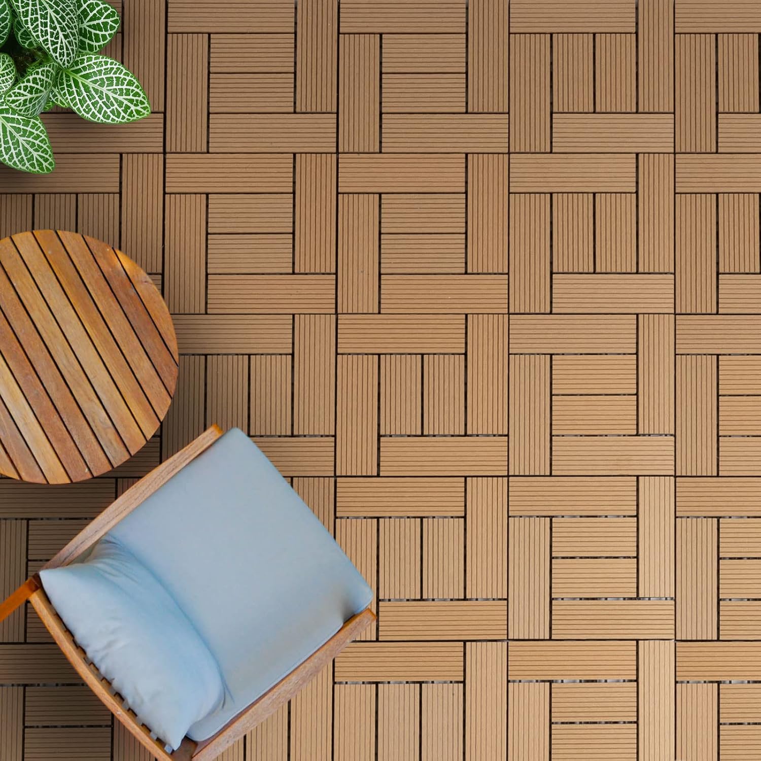 Revêtement de sol pour terrasse WPC Caillebotis Emboîtable Bois de Teck ...